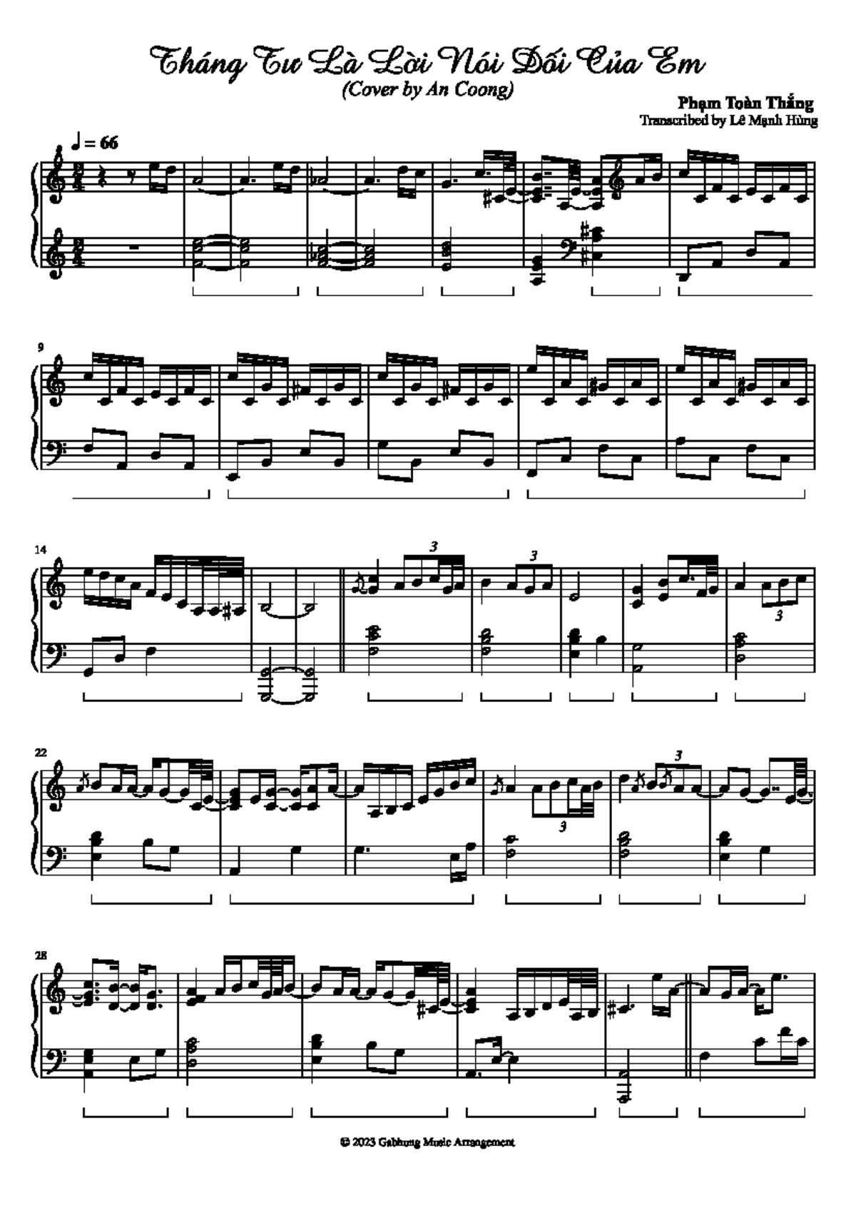 Tháng Tu Là Lòi Nói Dôi Cúa Em - Transcription by Lê Manh Hùng - Studocu