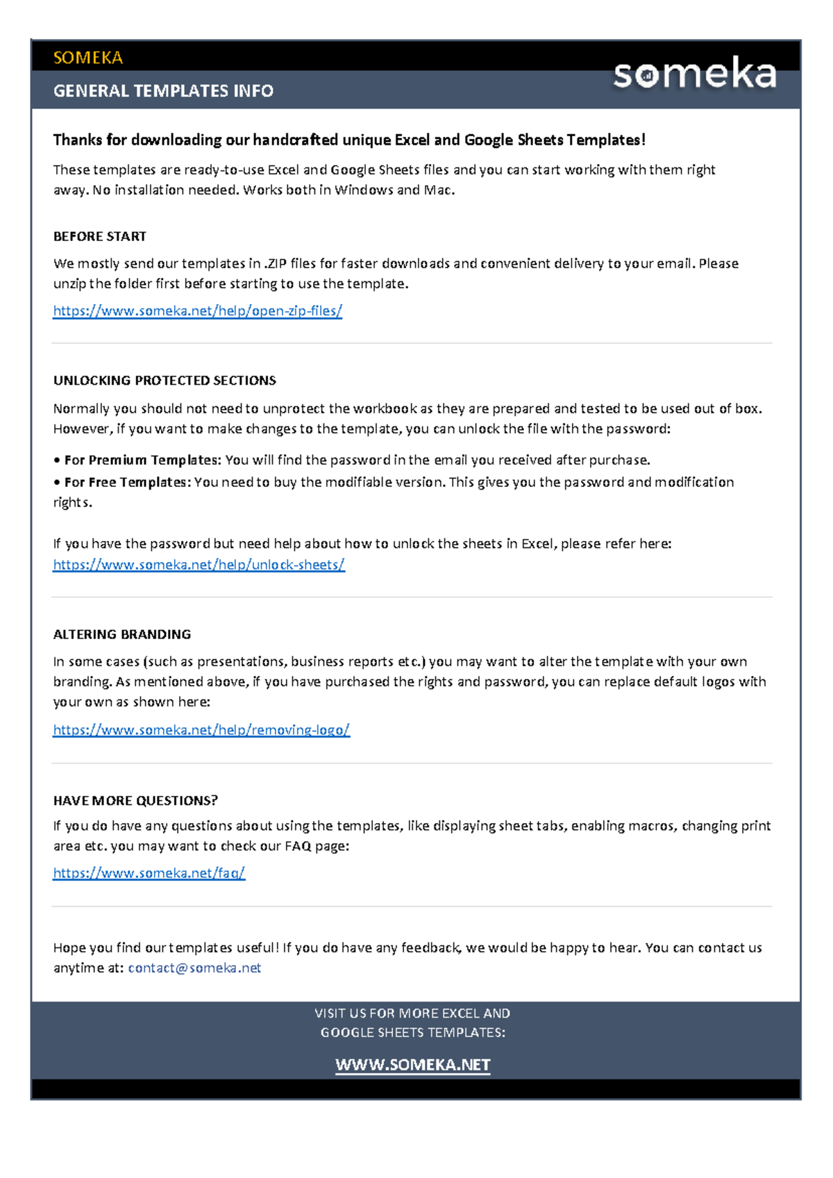 Someka Templates Info: User Guide for Excel & Google Sheets - Studocu