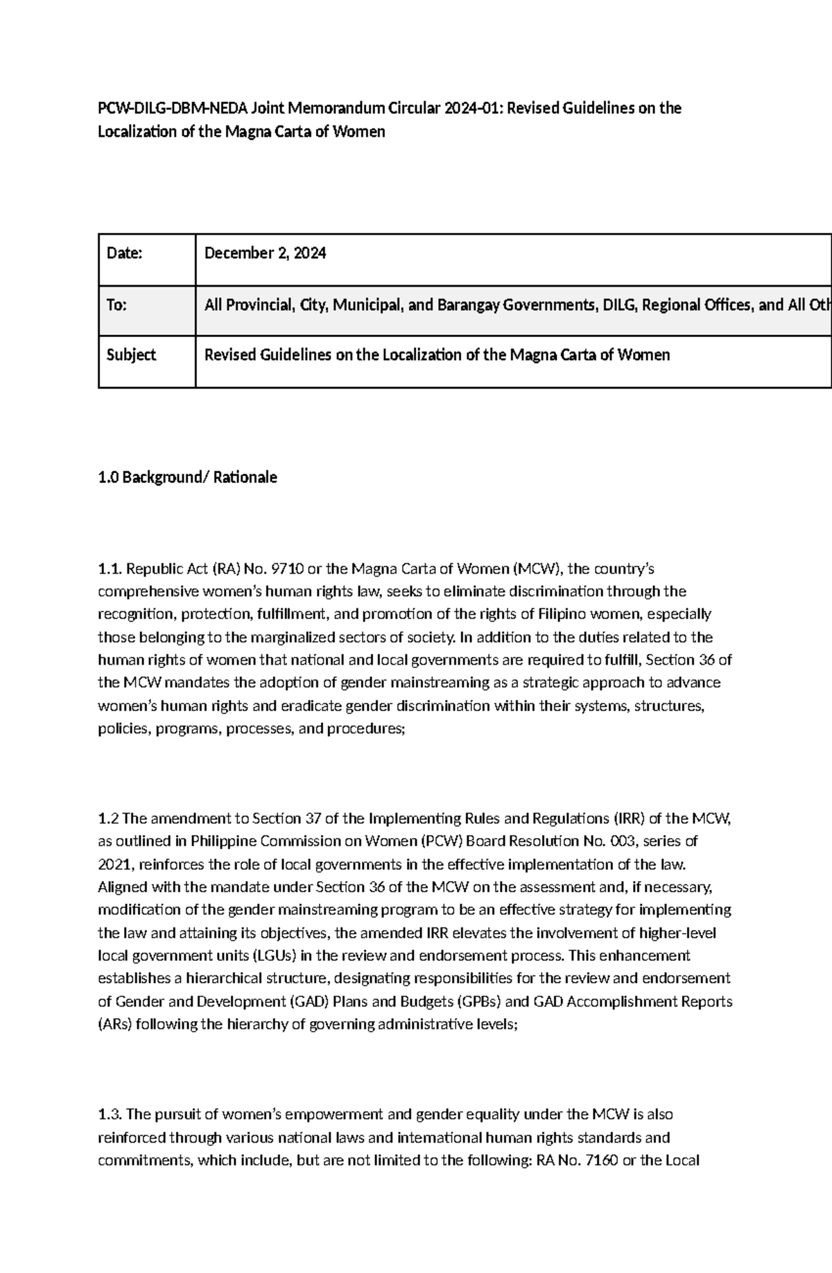 Revised Guidelines for Localization of the Magna Carta of Women (PCW ...