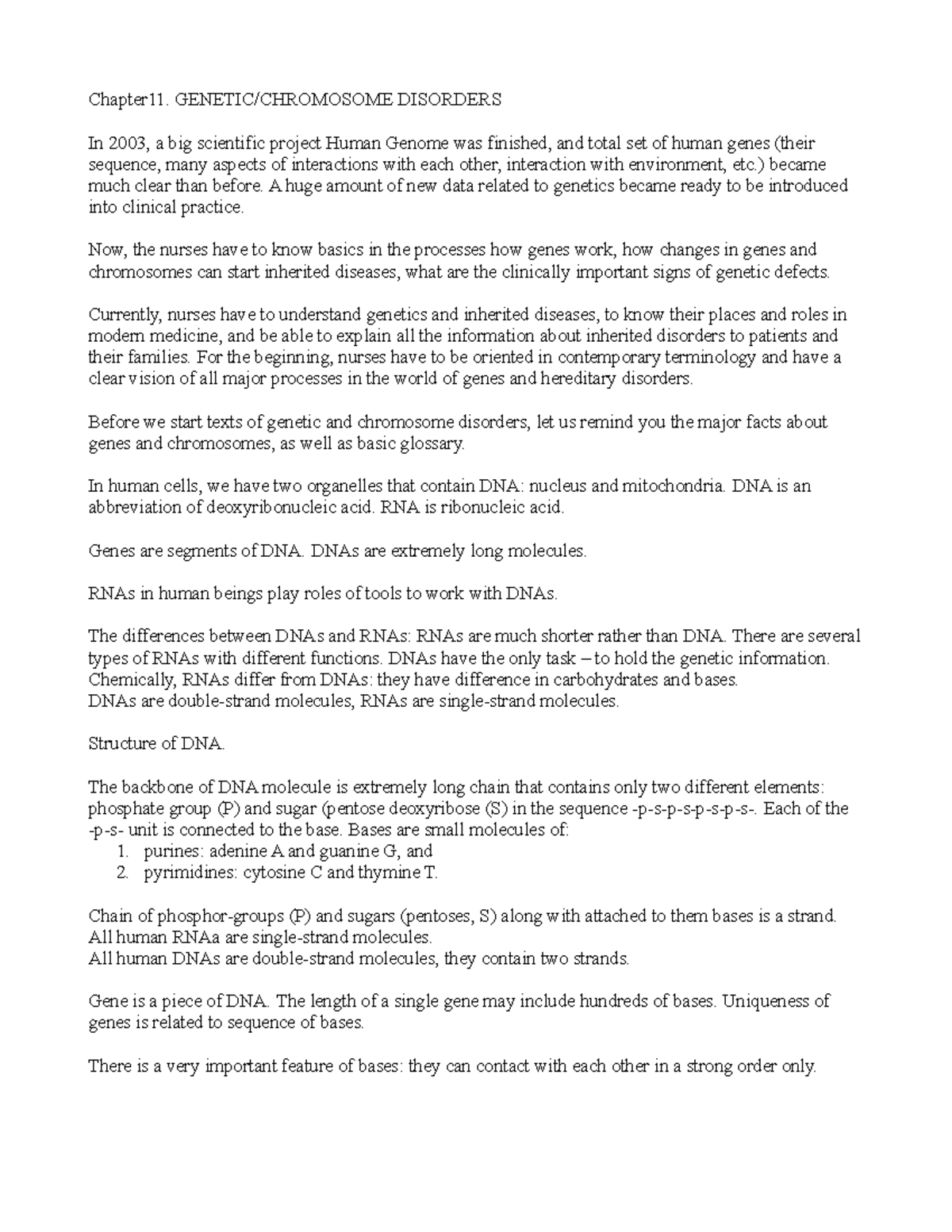 Lecture 11 - Notes from chapter 11 - Chapter11. GENETIC/CHROMOSOME ...