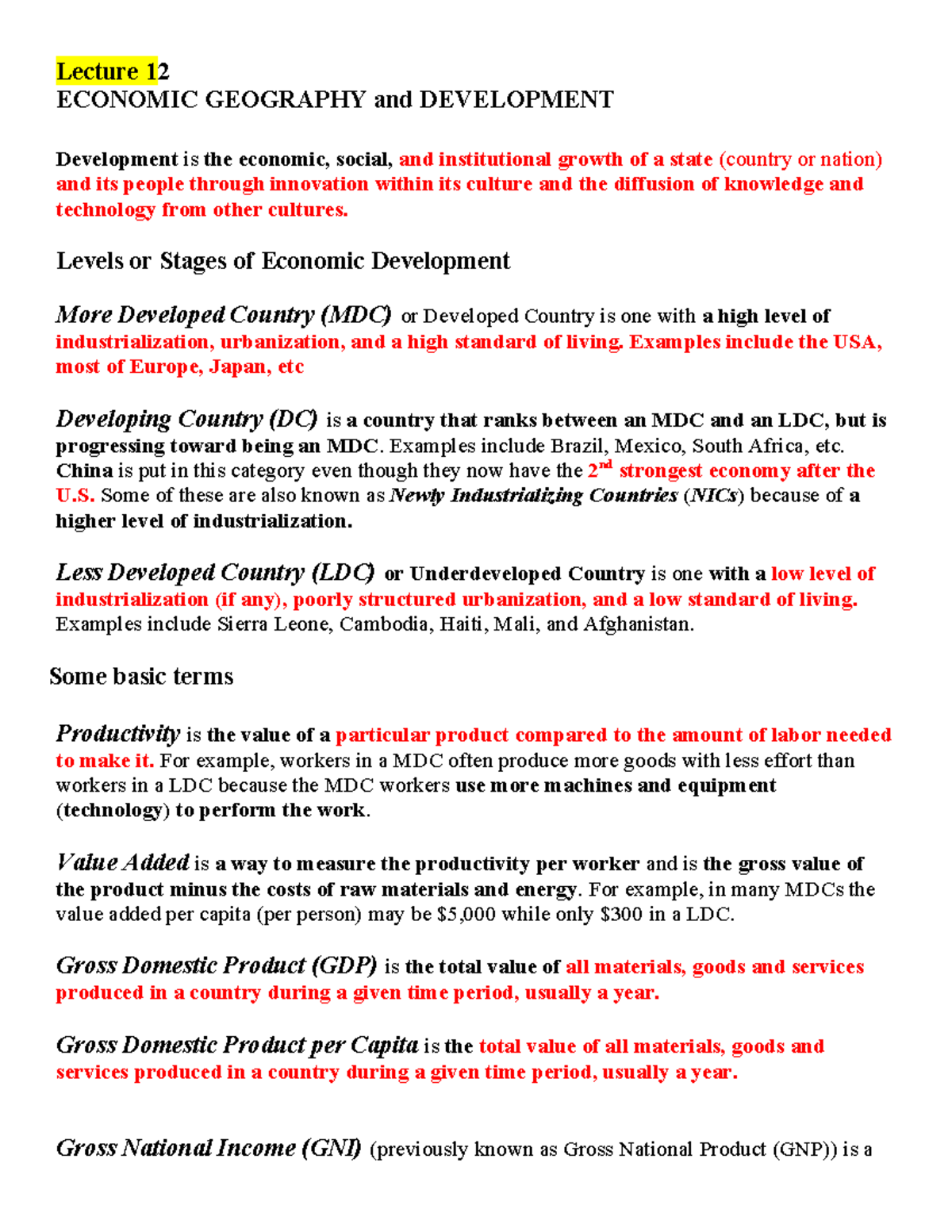 GEOG 1101 Exam 3 - Economic Geography & Development Lecture Notes - Studocu