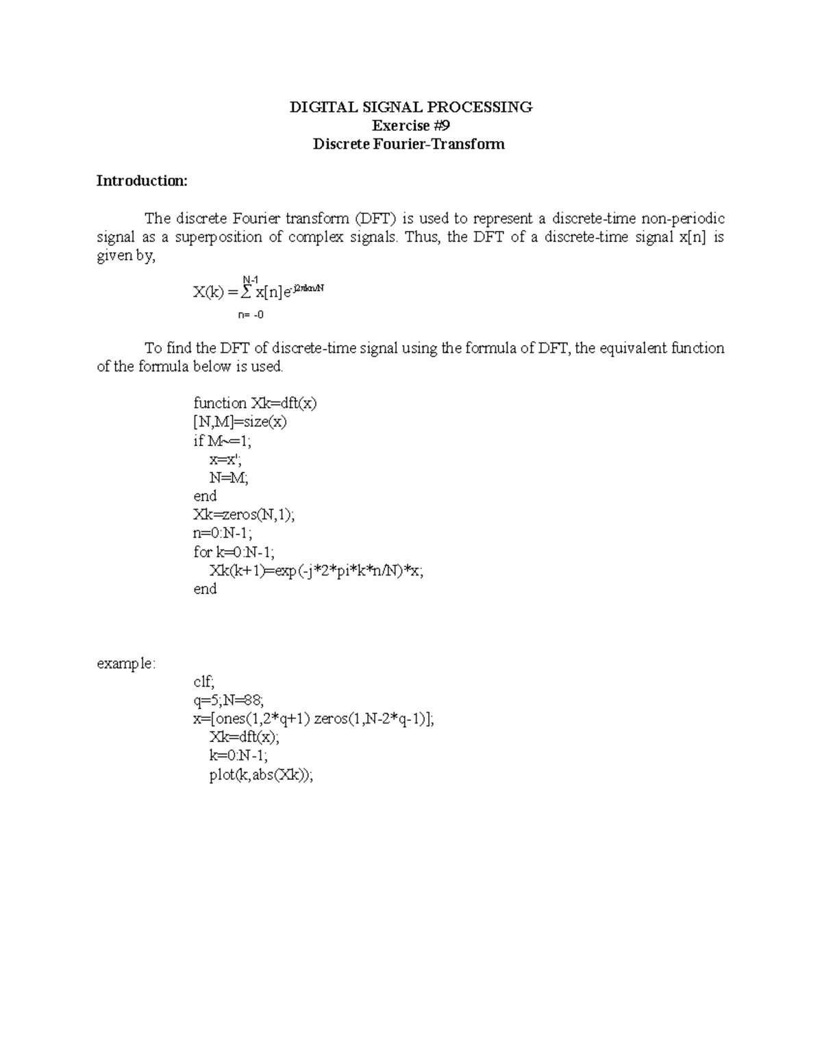Digital Signal Processing (DSP) Exercise 9: Discrete Fourier Transform ...