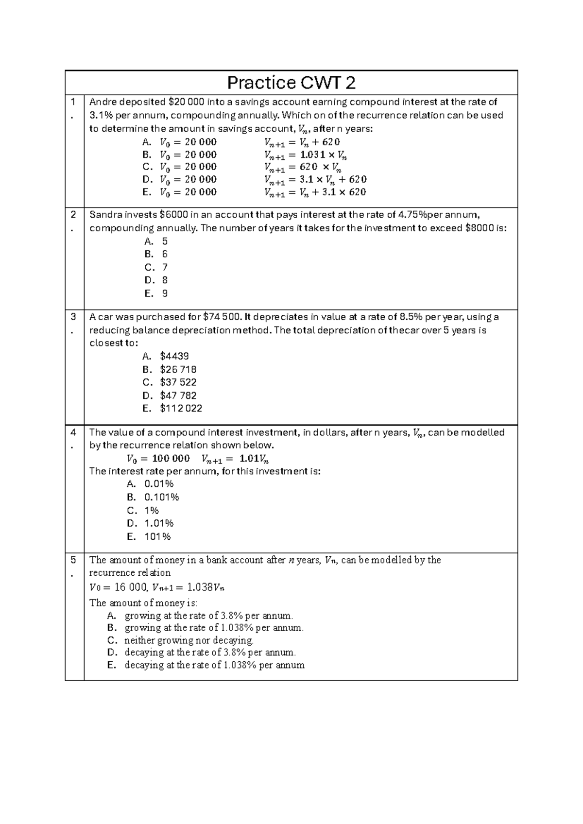 Nuclear Physics Practice Test CWT 2: Compound Interest & Depreciation ...