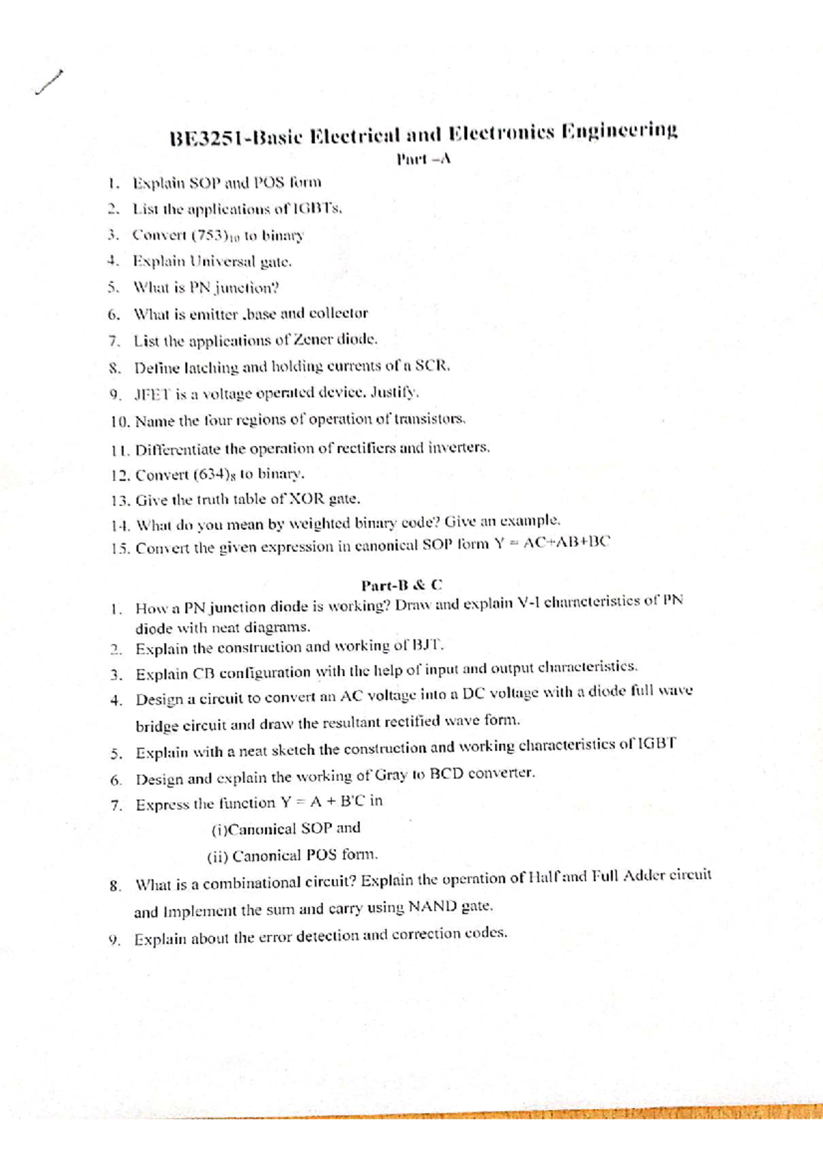 BEEE Questions Bank: Key Concepts in Electrical & Electronics Engineering - Studocu