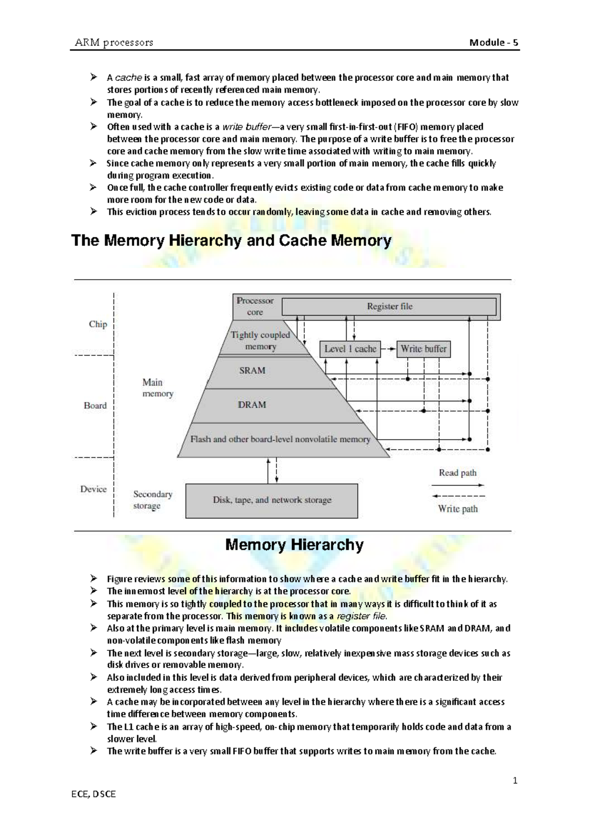 ECE, DSCE ARM Processors Module 5: Cache Memory Overview - Studocu