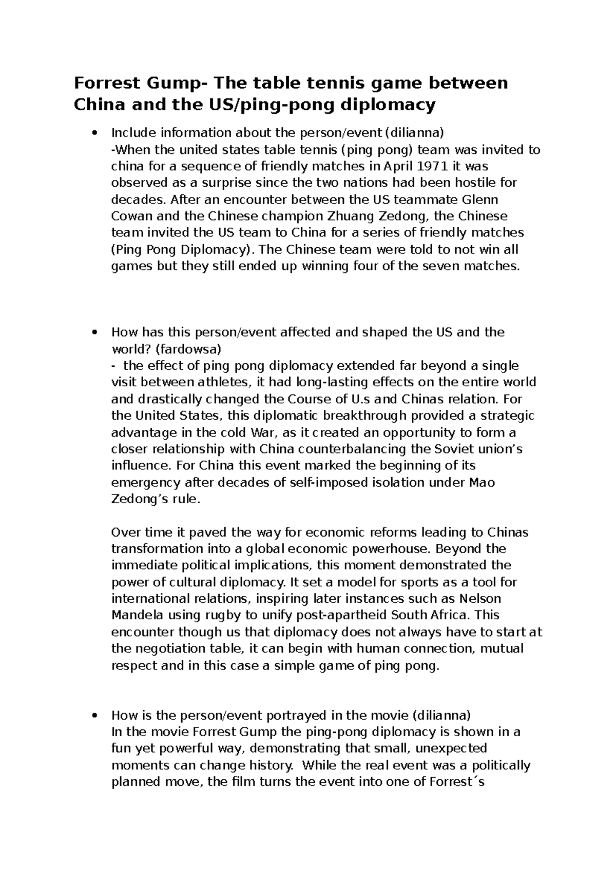 Presentation -ping pong diplomacy - Forrest Gump- The table tennis game ...