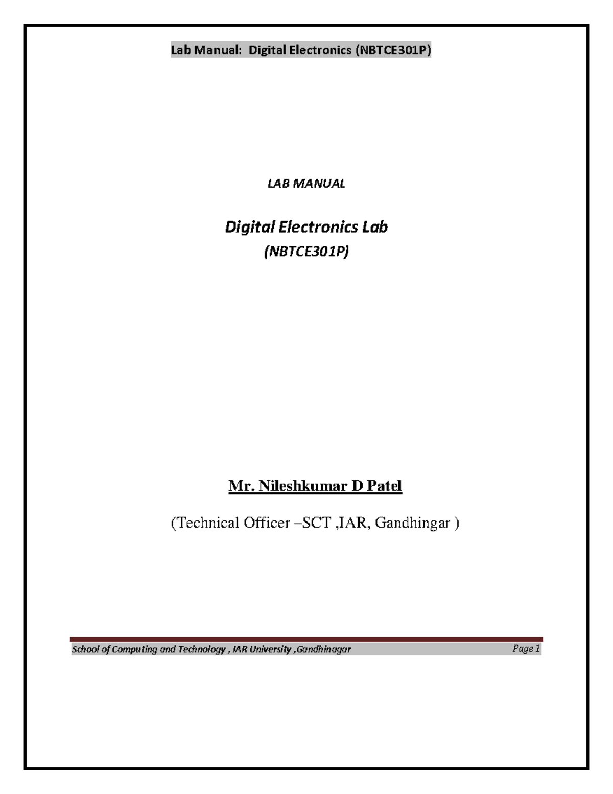 Digital Electronics Lab Manual (NBTCE301P) - Student Guidelines and ...