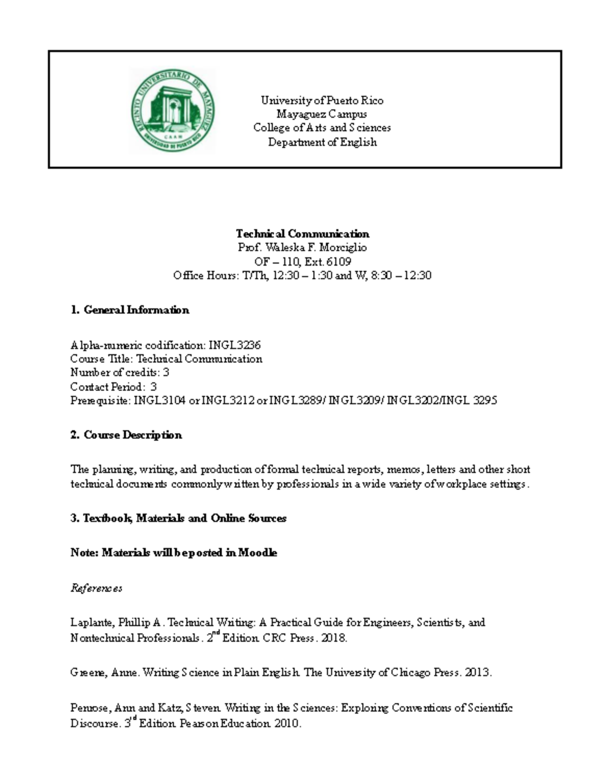 Technical Communication Syllabus (INGL) - Spring 2023 - Studocu