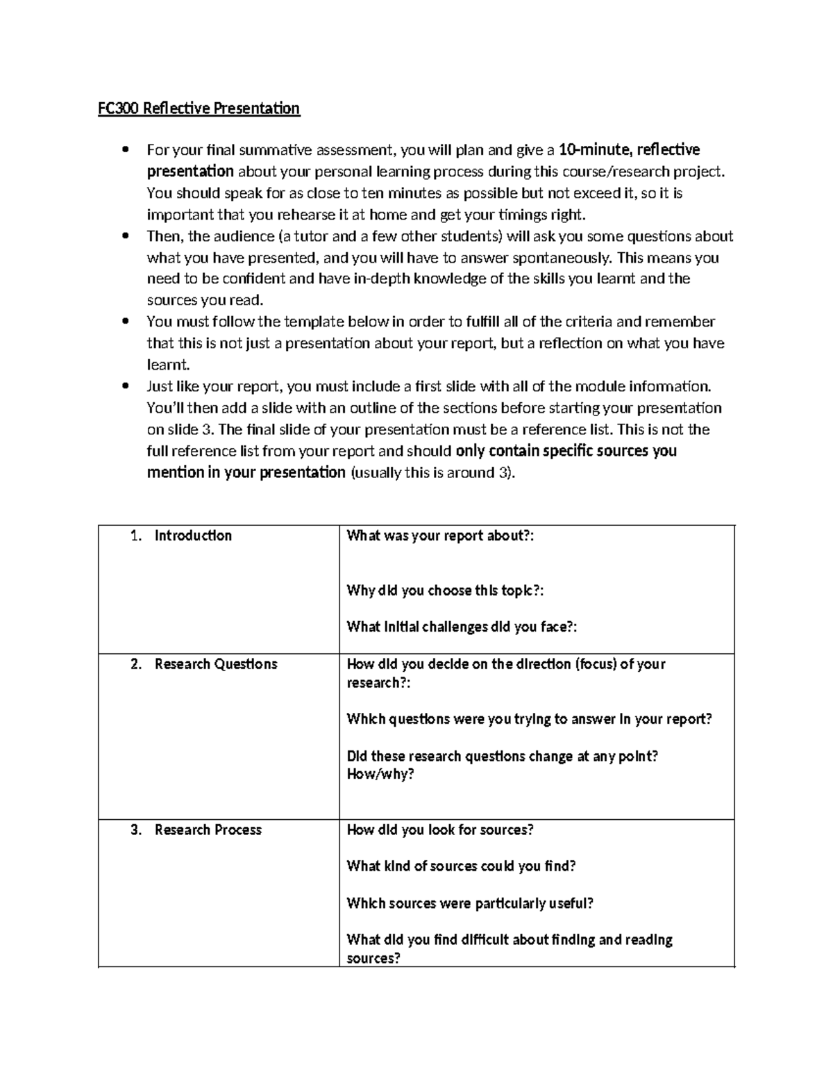 FC300 Final Reflective Presentation Template and Guidelines - Studocu