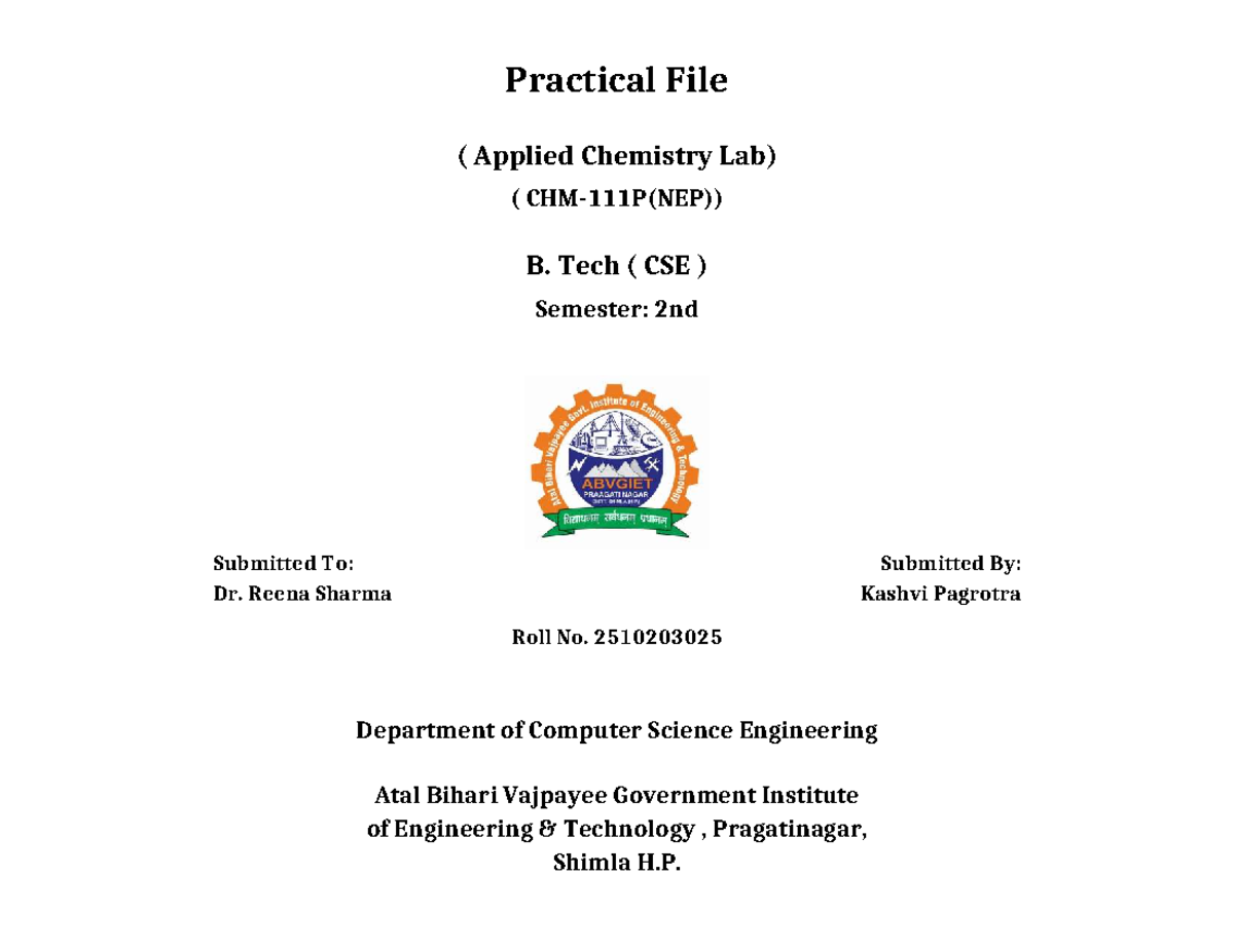 Practical File Cover Landscape - Environmental Chemistry - Practical ...