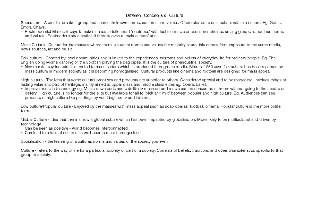 Culture and Identity Revision Notes (SOC101) - Studocu