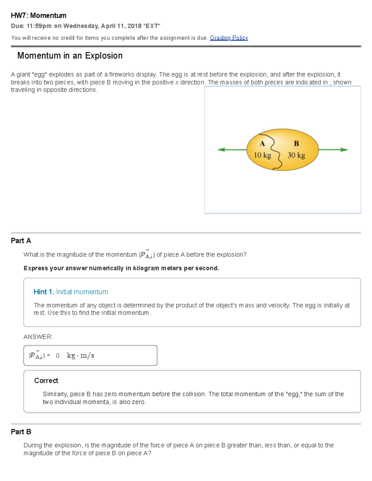 Physics- Homework Sheet on Momentum in Explosions and Collisions (HW7 ...
