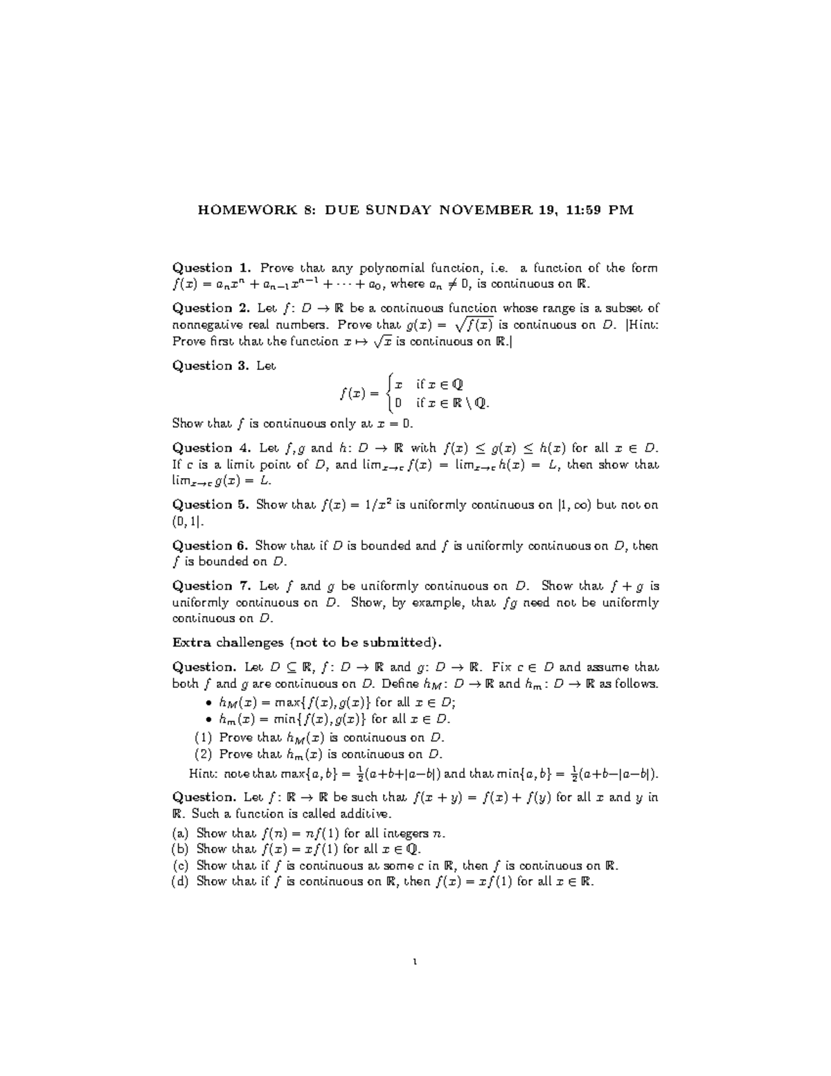HW8: Continuity and Uniform Continuity in Polynomial Functions - Studocu