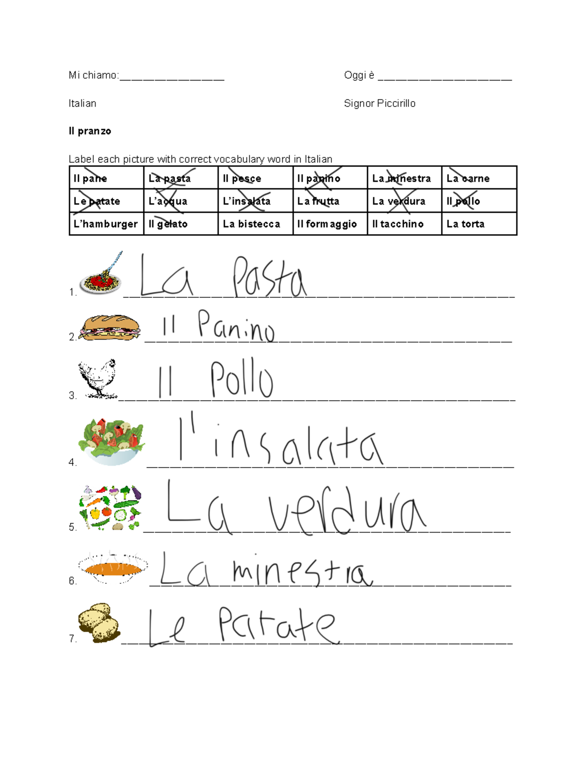 Italian 101 - Pranzo CW Vocabulary Notes and Exercises - Studocu