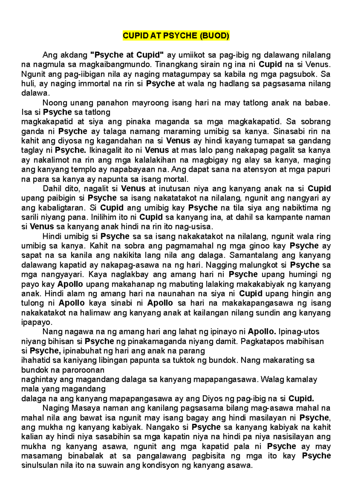 Cupid AT Psyche - summary of mythology from Rome - CUPID AT PSYCHE (BUOD) Ang akdang "Psyche at ...