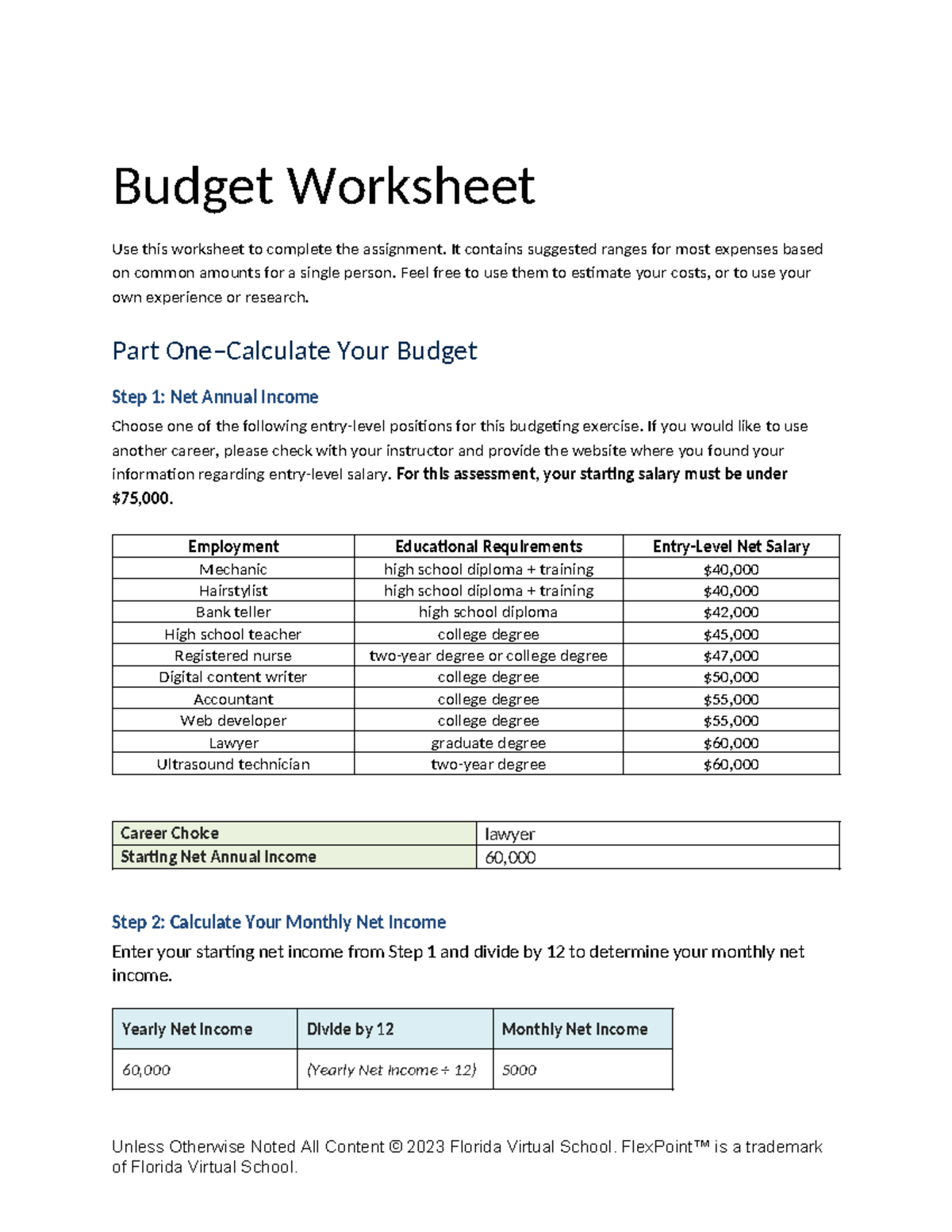01.06 Budget Worksheet: Monthly Income & Expense Calculation Guide ...