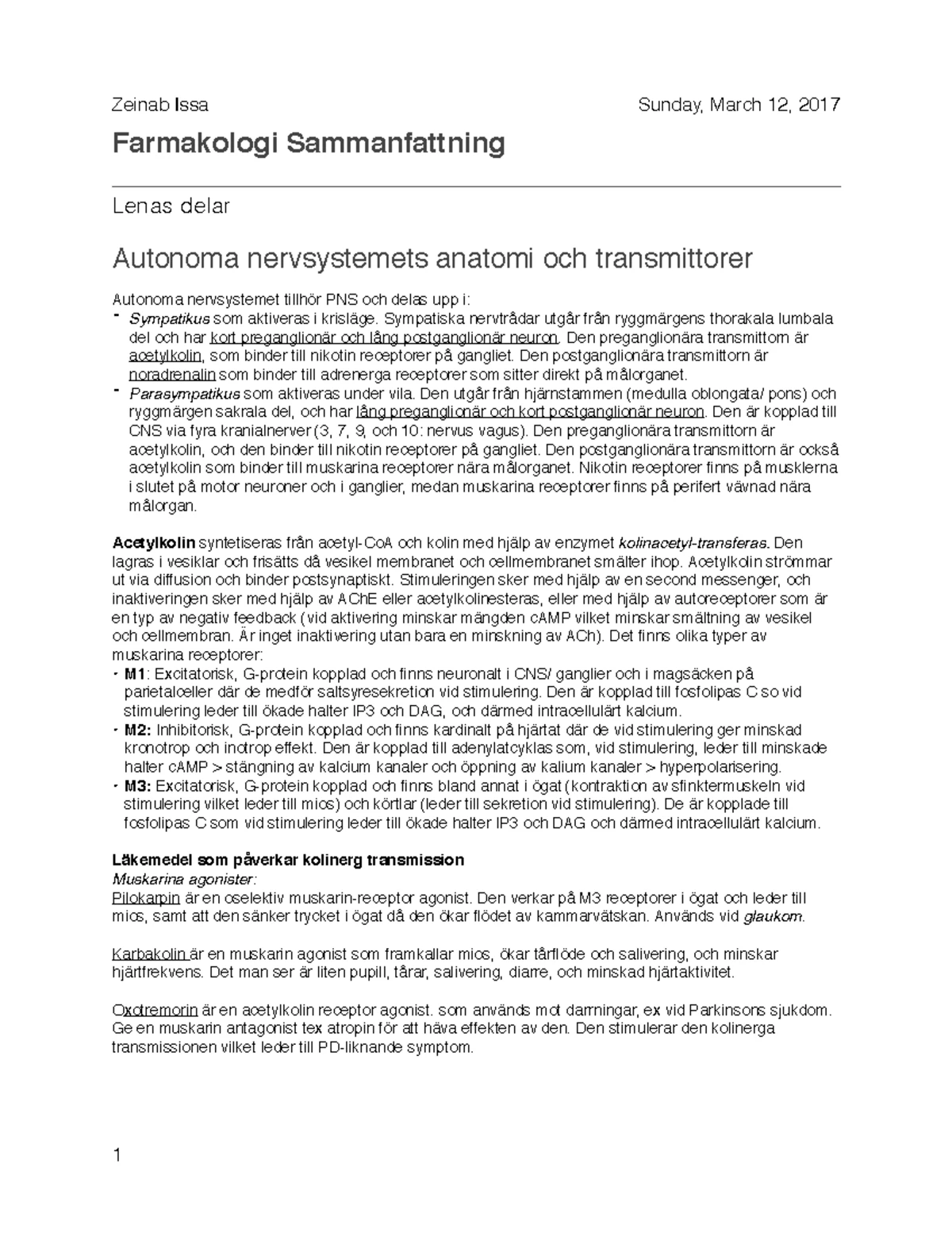PU3: Farmakologi Substansuppgift - Checklista och Formalia - Studocu