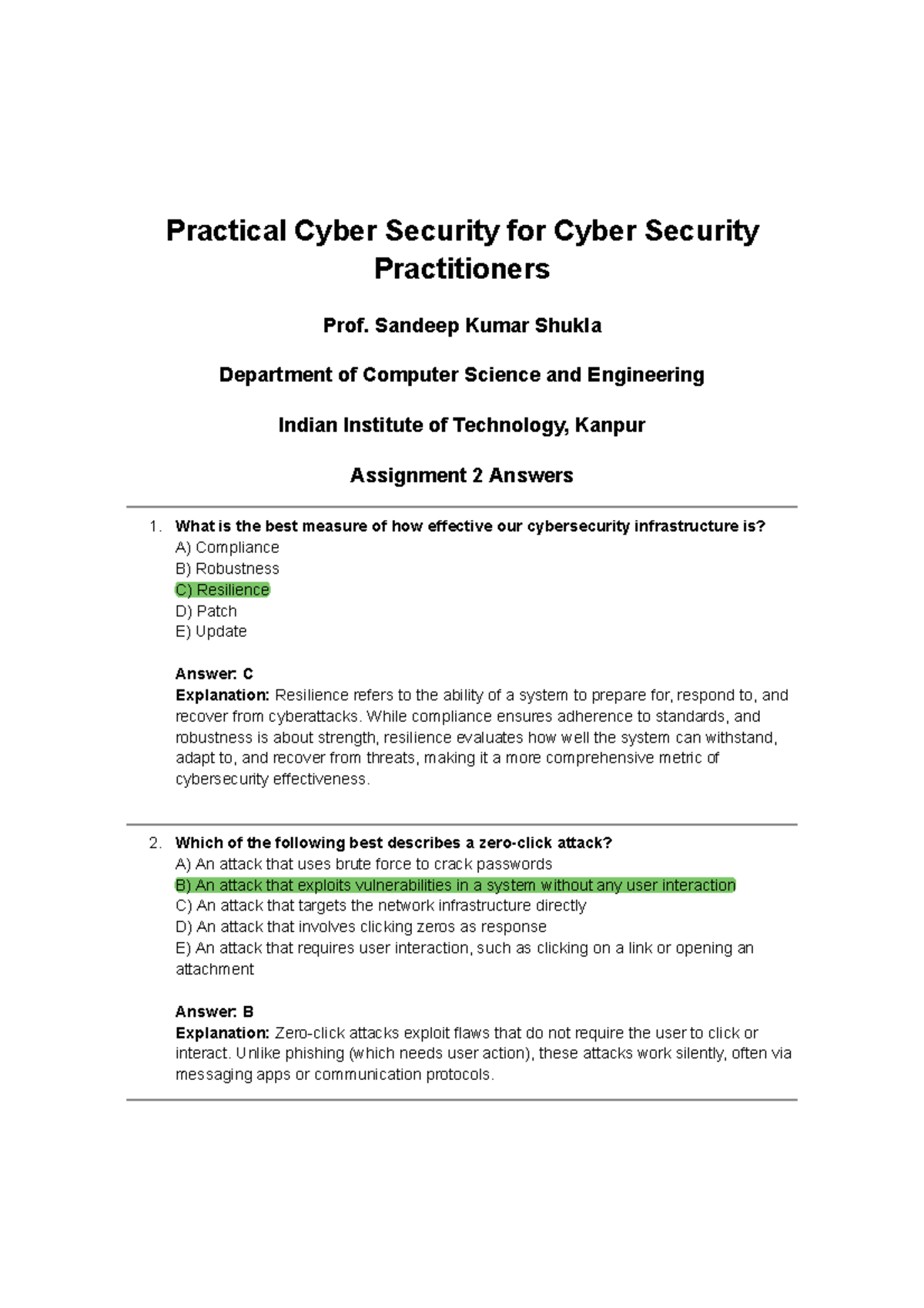 Practical Cyber Security Assignment 2 Solutions - CS 101 - Studocu