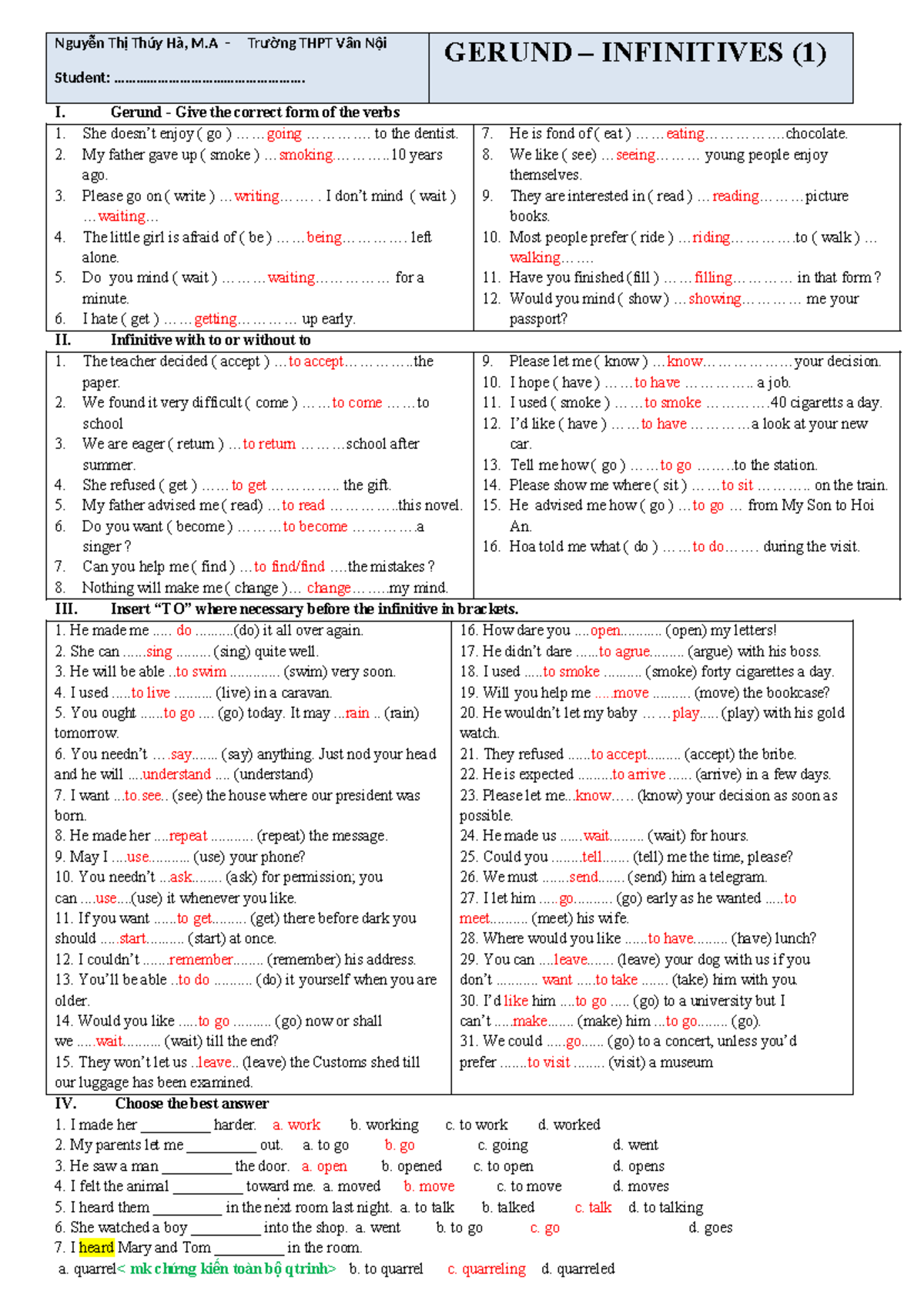 Day 9: Infinitives and Gerunds Practice (ENG 101) - Studocu