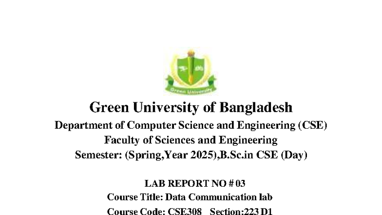 CSE308 Lab Report 03: IPv4 Decimal to Binary Conversion - Studocu