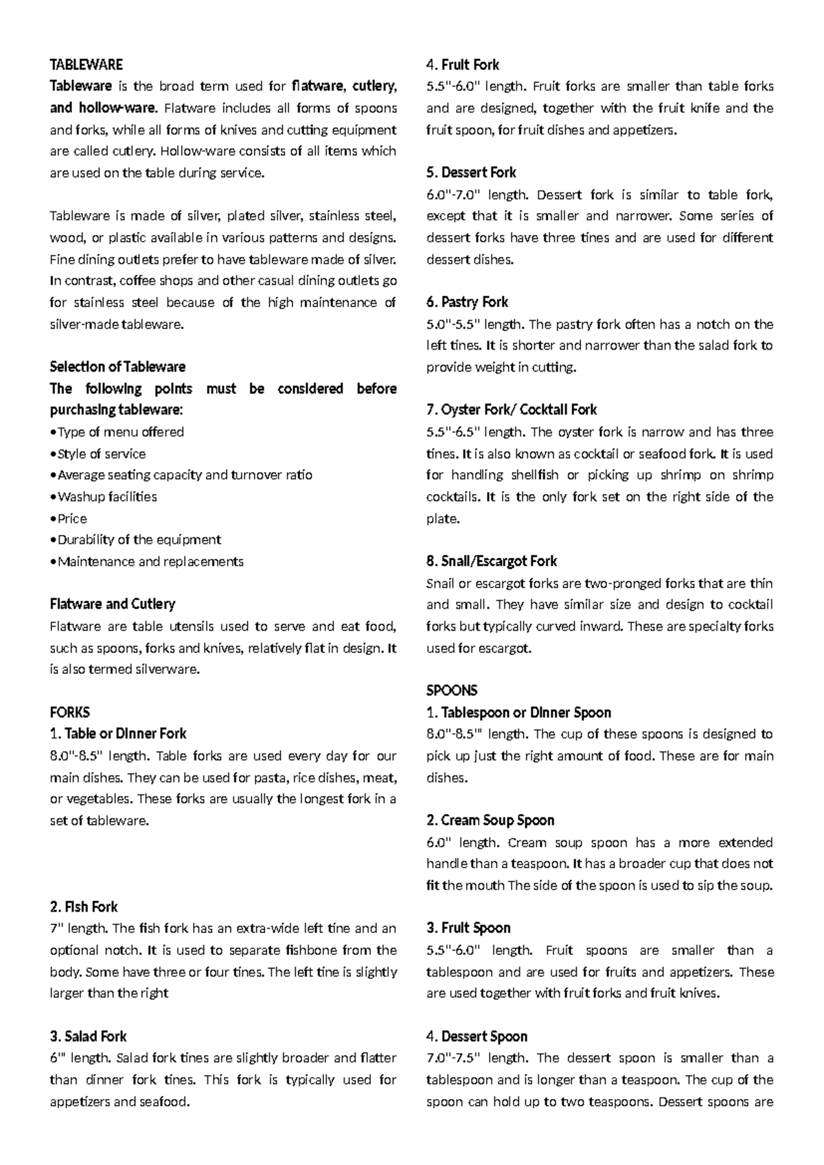 Tableware Overview: Types, Selection, and Usage (Module-3-1) - Studocu