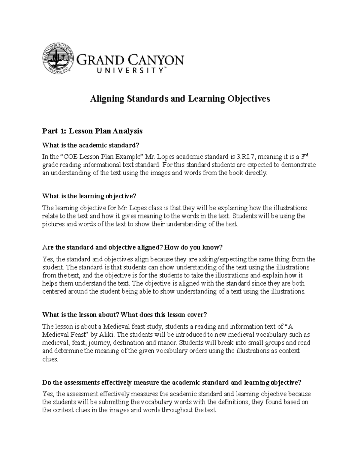 Aligning Standards & Learning Objectives for 2nd Grade Lesson Plan ...