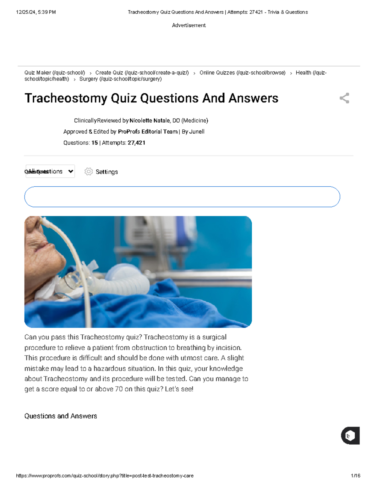 Tracheostomy Quiz: Essential Questions & Answers for Mastery - Studocu