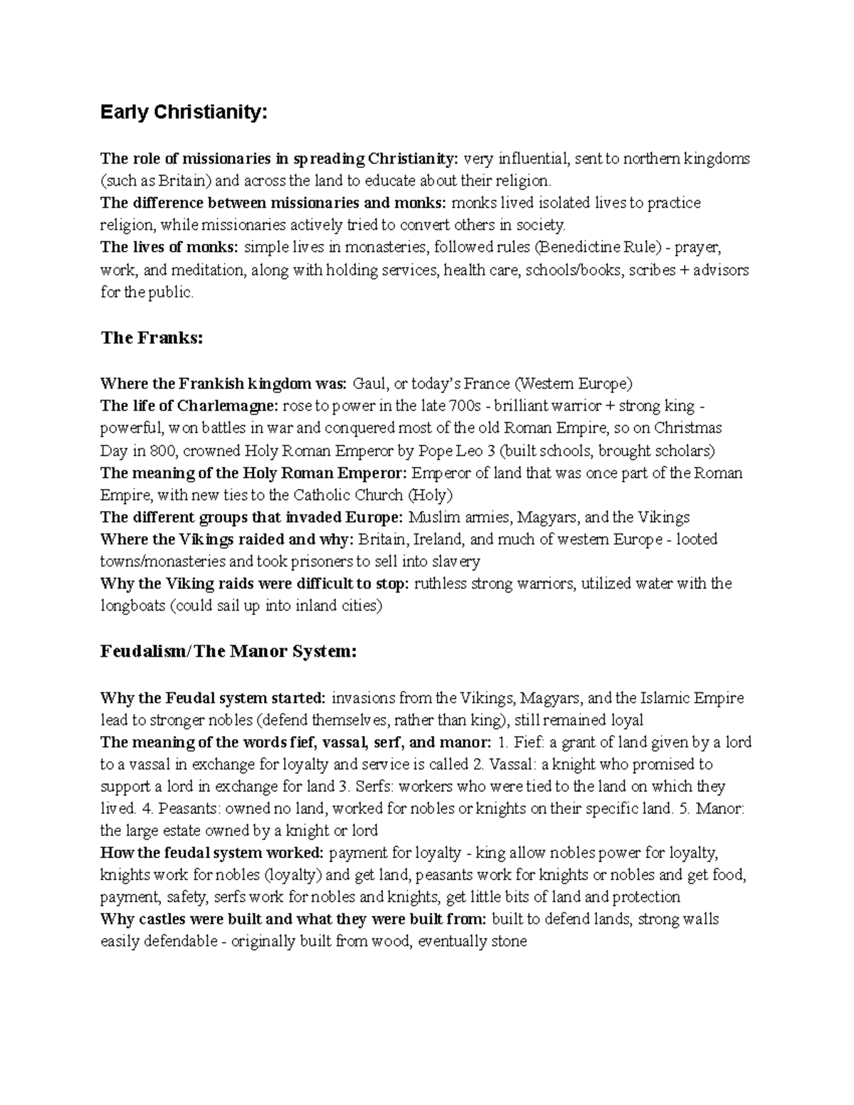 Unit Test: Medieval Europe Study Guide (HIST 101) - Studocu
