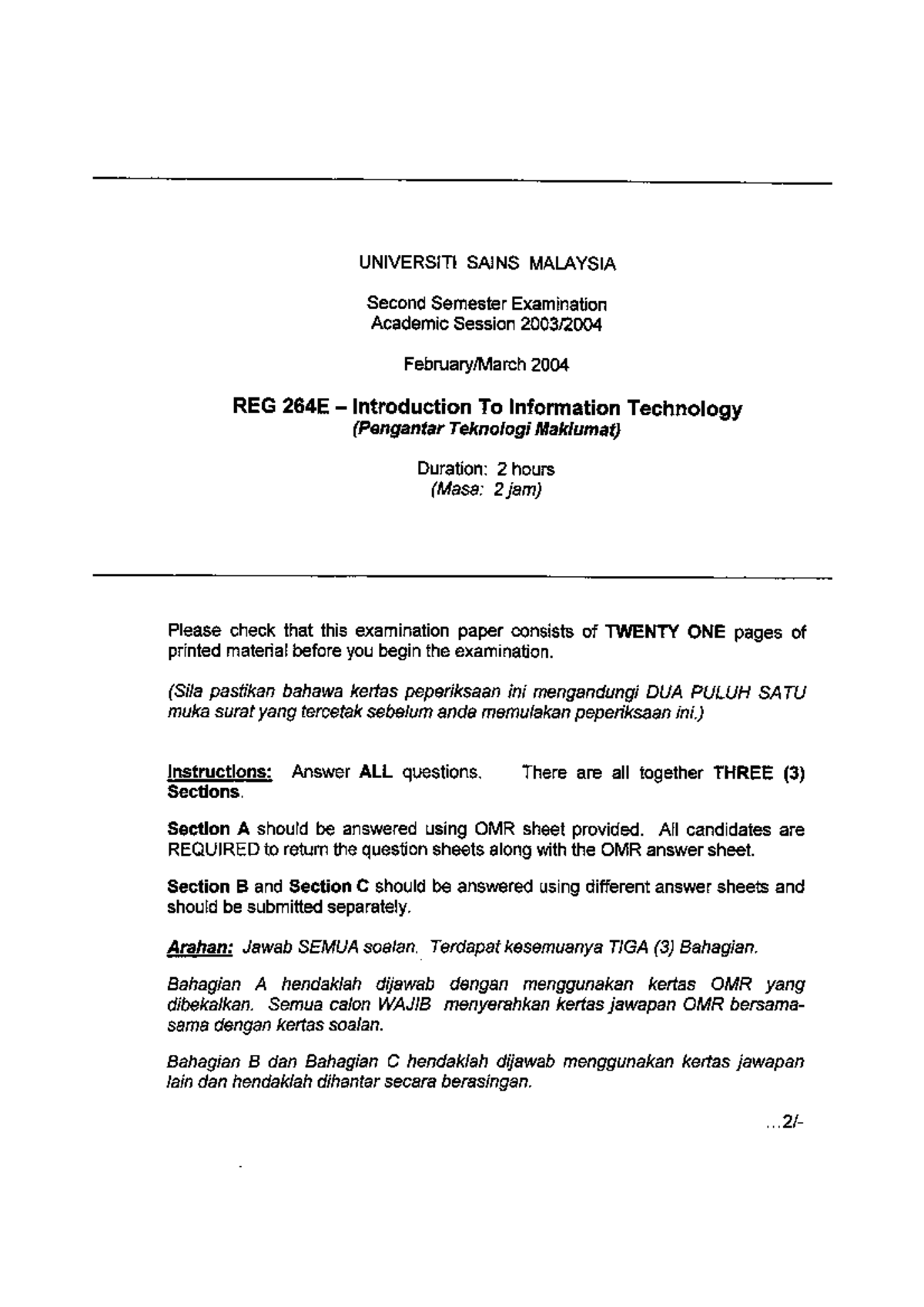 REG 264E - Final Exam Paper for Introduction to Information Technology - Studocu