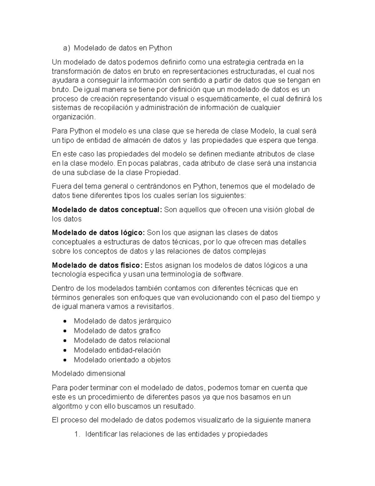 A#1 Ciencia de datos para la toma de decisiones UVM - a) Modelado de datos en Python Un modelado ...