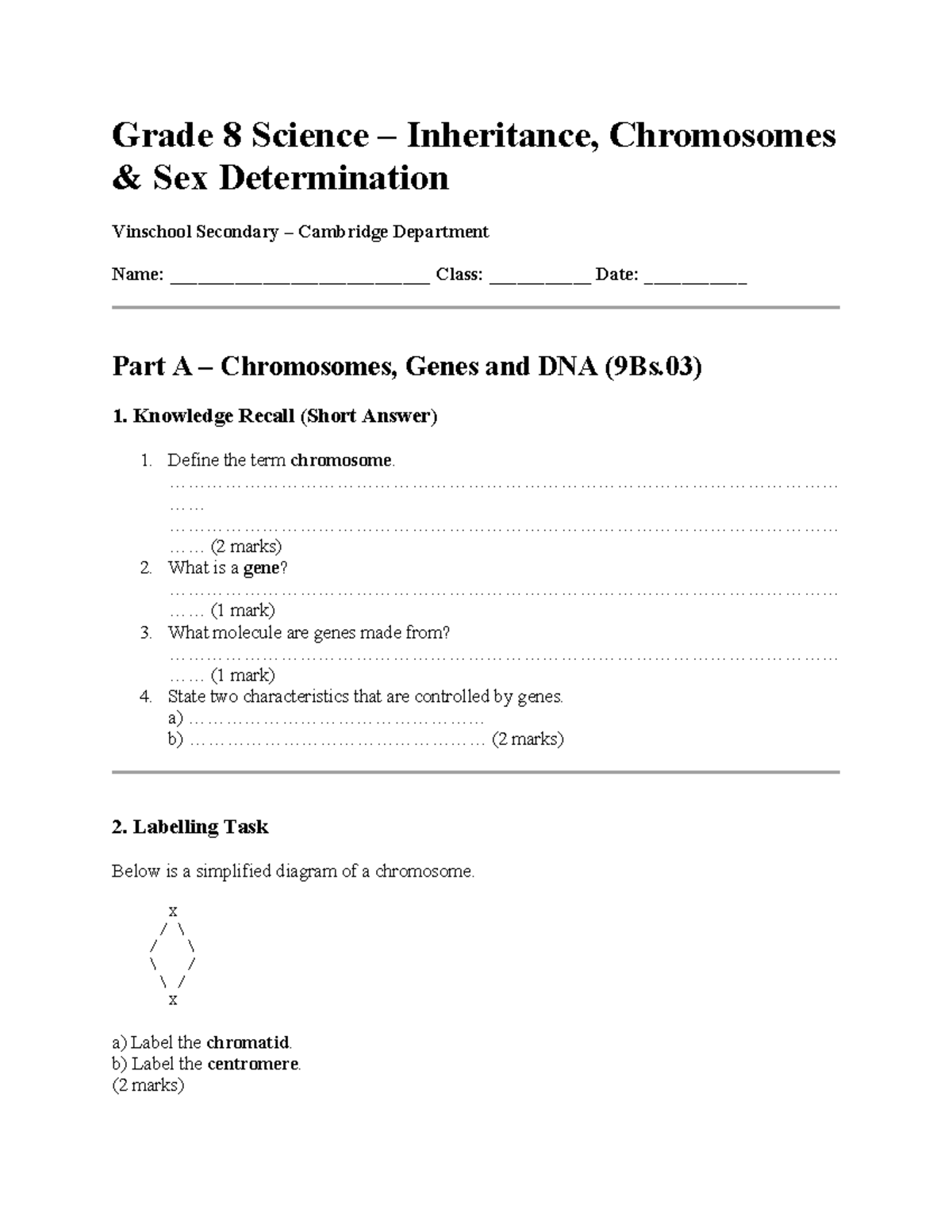 Grade 8 Science: Inheritance & Chromosomes Study Notes (9Bs.03) - Studocu