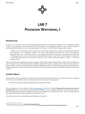 AST201L - n/a - LAB 8 POLYNESIAN WAYFINDING, I INTRODUCTION In this lab ...