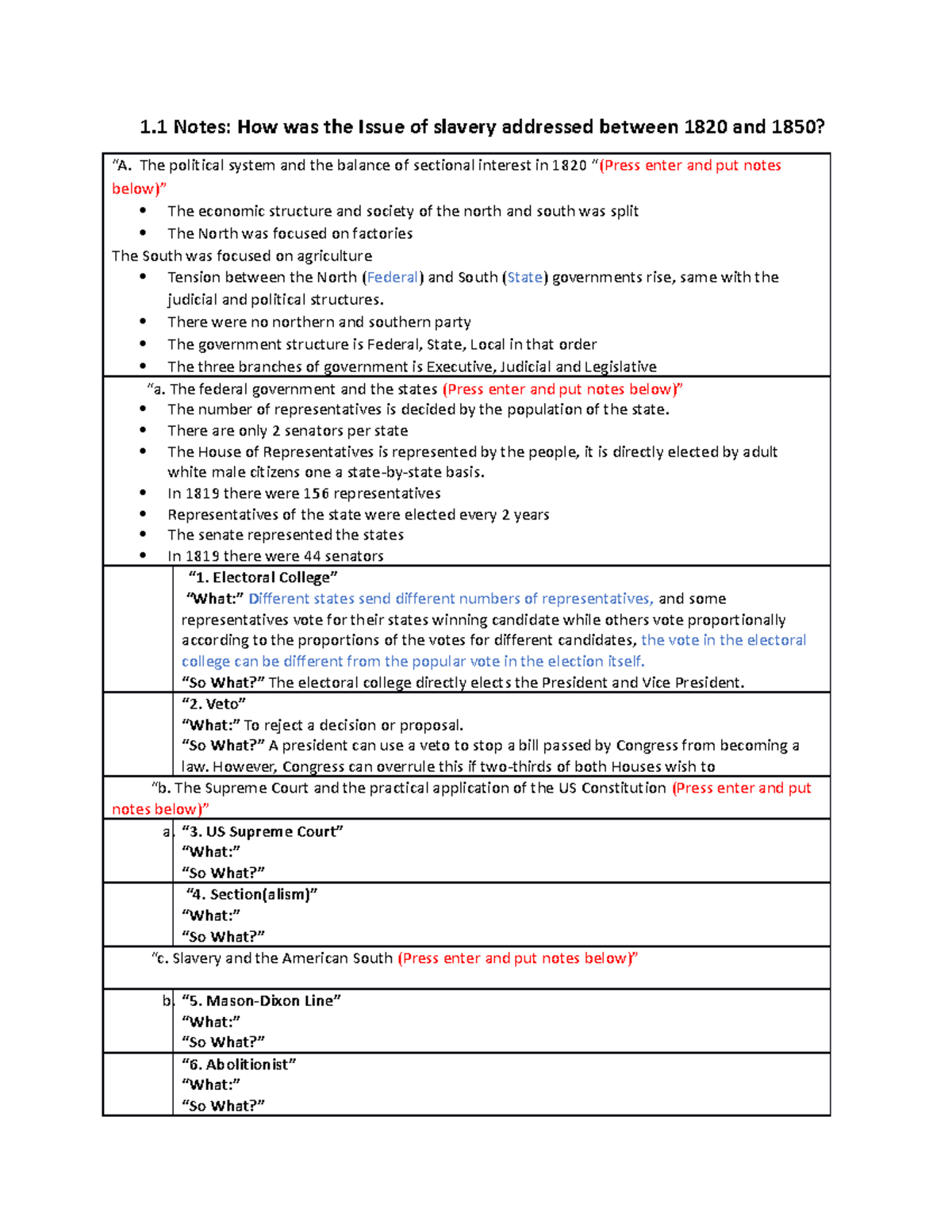 1.1 Section Notes Student Worksheet AICE US HISTORY - 1 Notes: How was ...