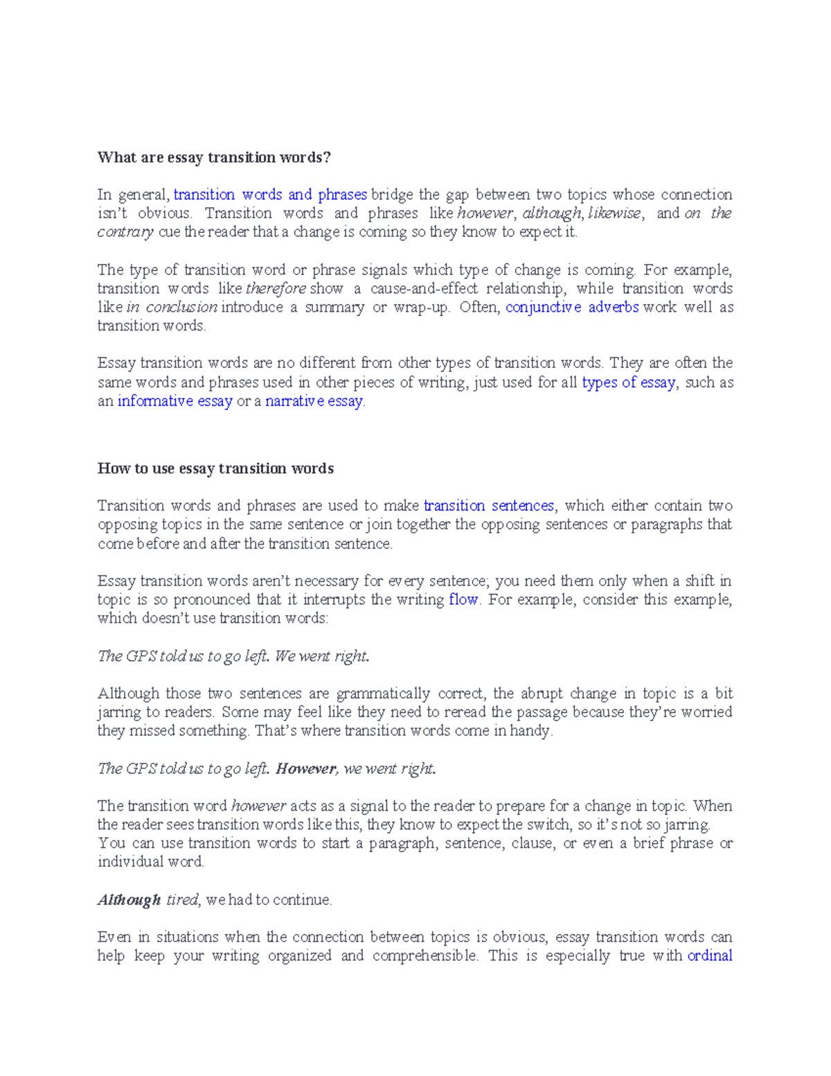 92 Essential Essay Transition Words: A Comprehensive Guide - Studocu