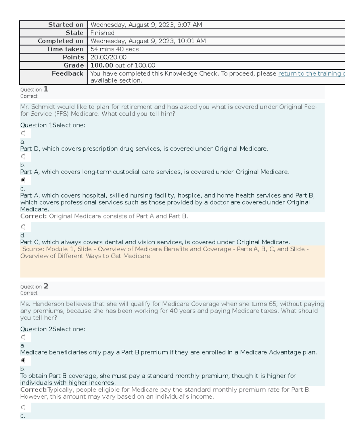 Module 1 Test Score 100 - Overview Medicare Program Basics all correct ...