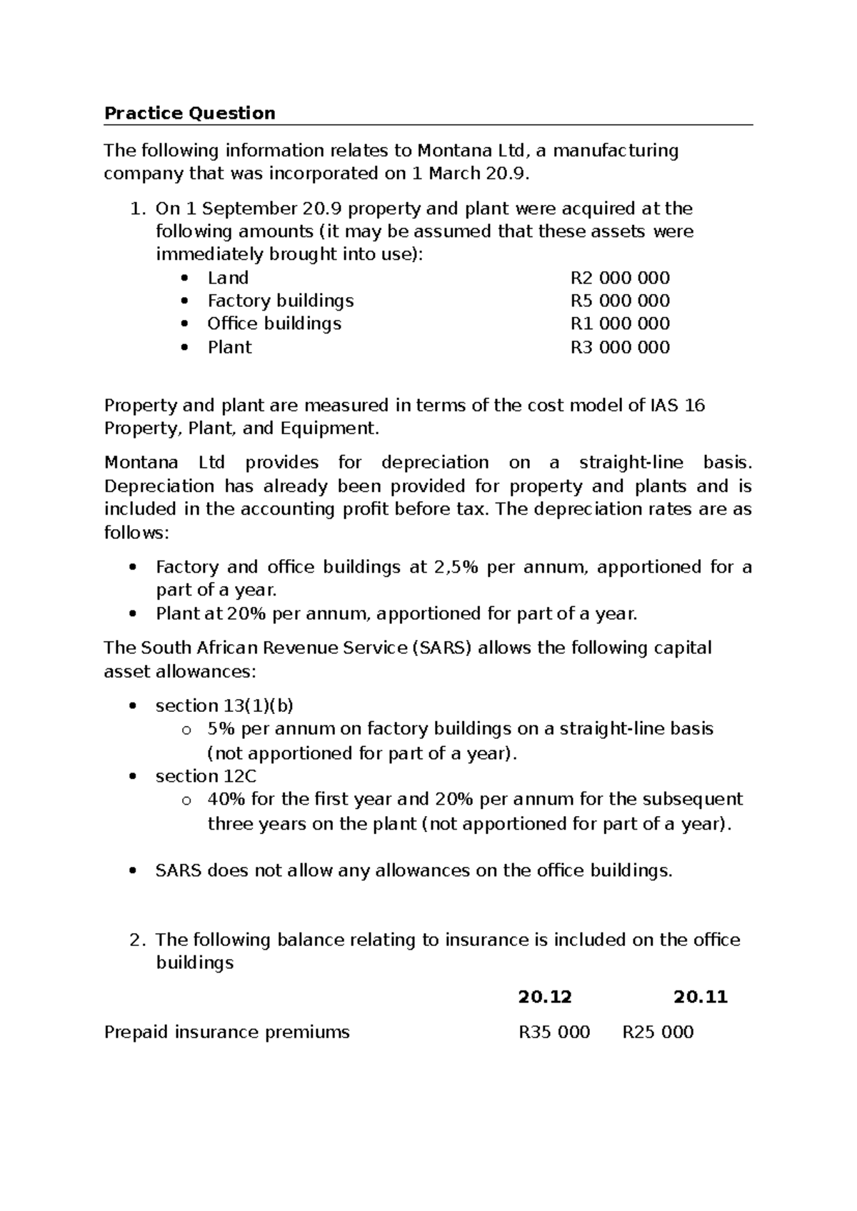 PPE & IAS 12 - Practice Question with Solutions - Practice Question The ...