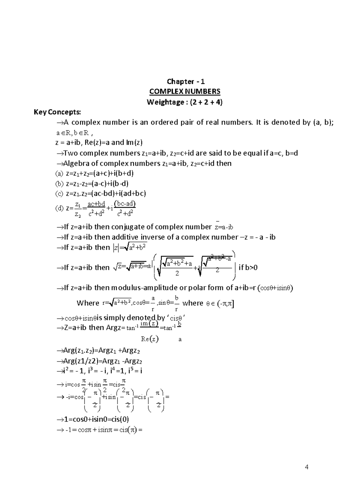 M2A - Maths 2a Chapter 1: Complex Numbers Key Concepts and Solutions ...