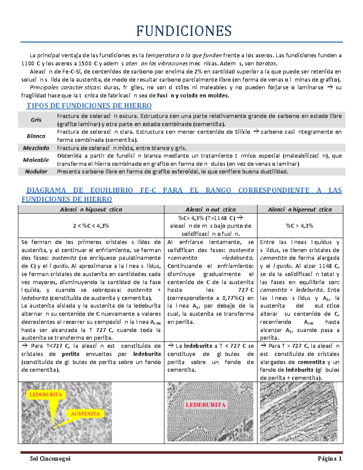 FUNDICIONES DE HIERRO: TIPOS Y PROPIEDADES - 5. FUNDICIONES - Studocu