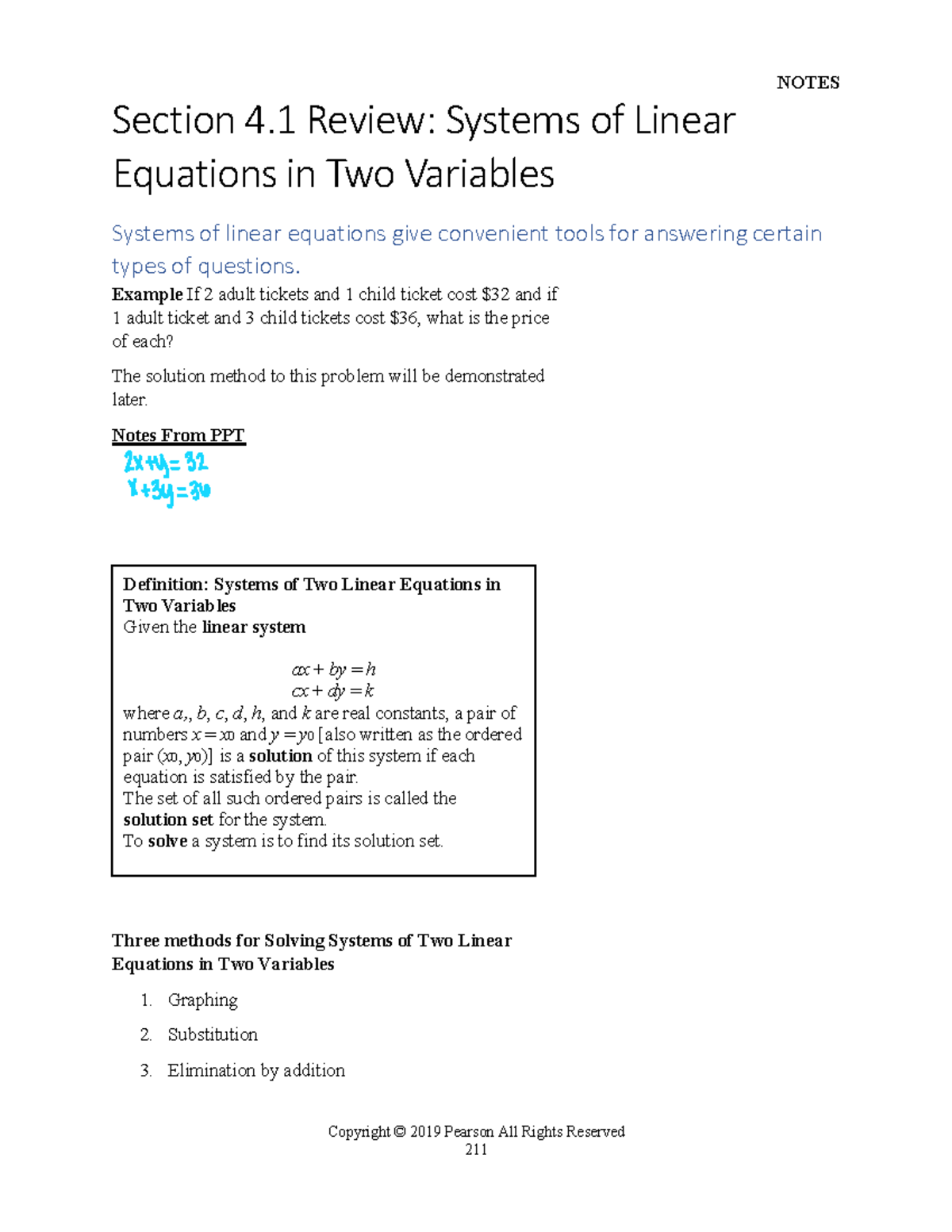 4.1 Notes: Systems of Linear Equations in Two Variables Review - Studocu