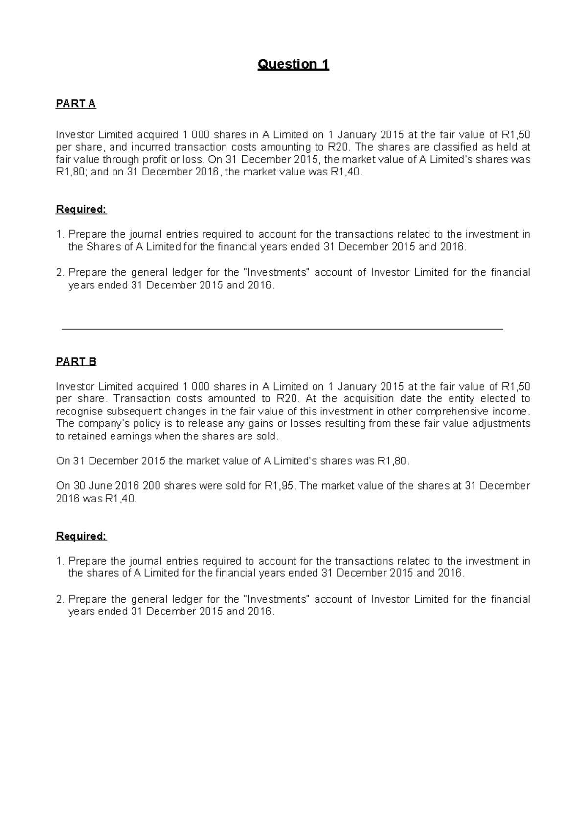 Financial Instruments Questions ACC2: Journal Entries & Ledger ...