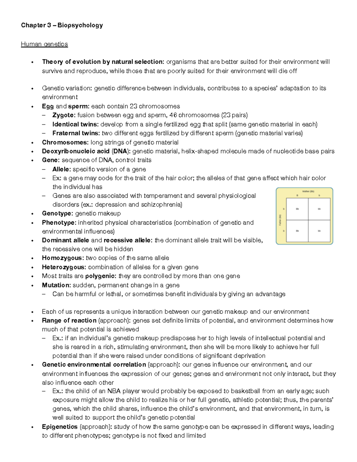 Chapter 3: Biopsychology - Genetic Influences on Behavior and the ...