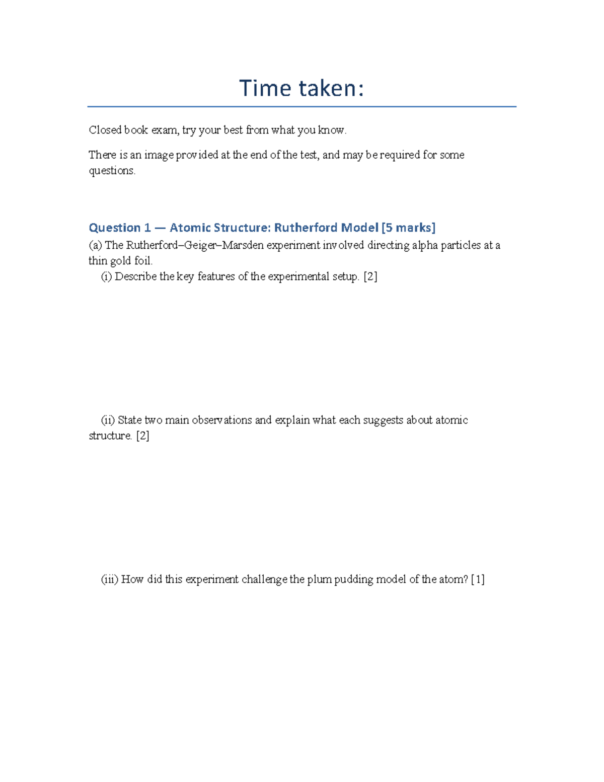 Ib Practice Exam: SHM & Atomic Structure Insights - Studocu