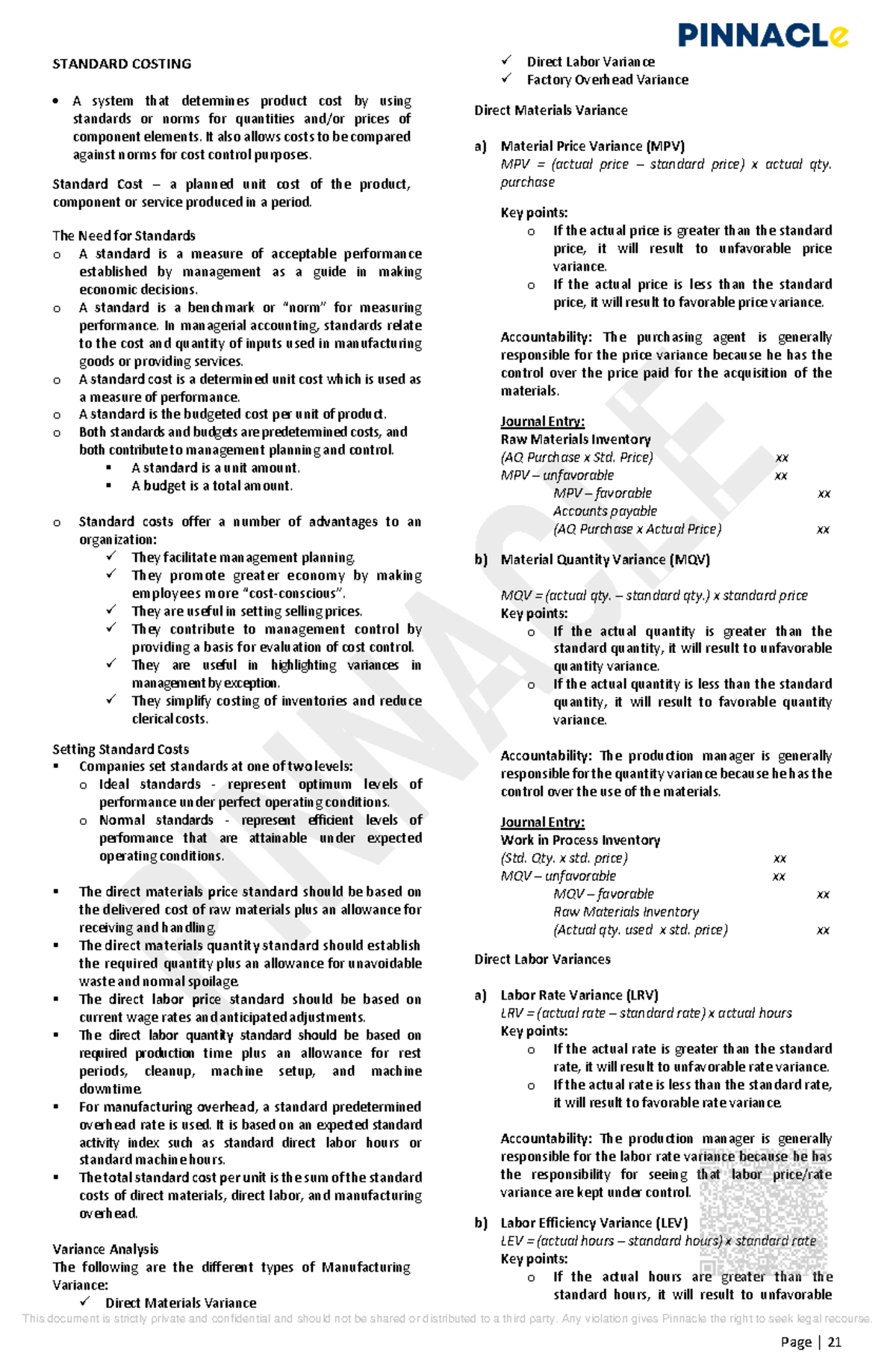 STANDARD COSTING: Variance Analysis and Accountability (Pinnacle) - Studocu