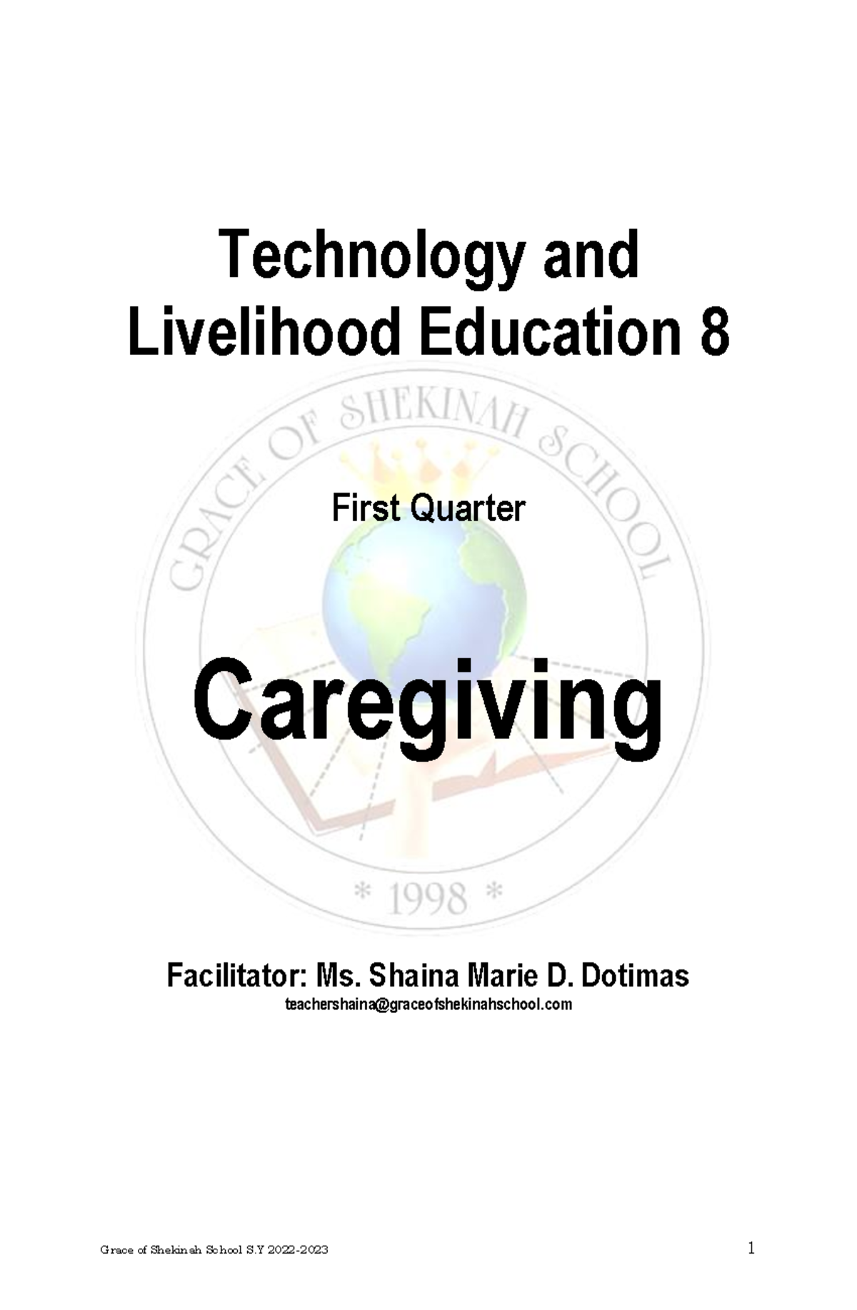 TLE 8 Q1 WEEK 1 & 2 Caregiving - Technology and Livelihood Education 8 First Quarter Caregiving ...