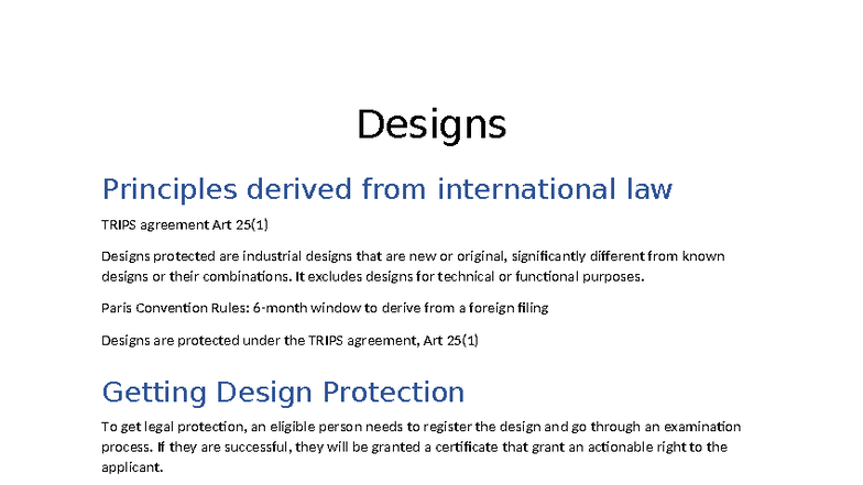 Design Principles Under TRIPS Agreement Art 25(1) - Designs Note - Studocu
