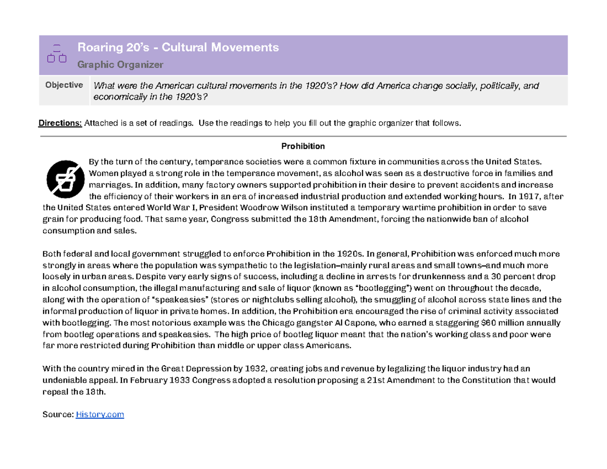 Cultural Movements in the Roaring 20s: Impact & Change Analysis - Studocu