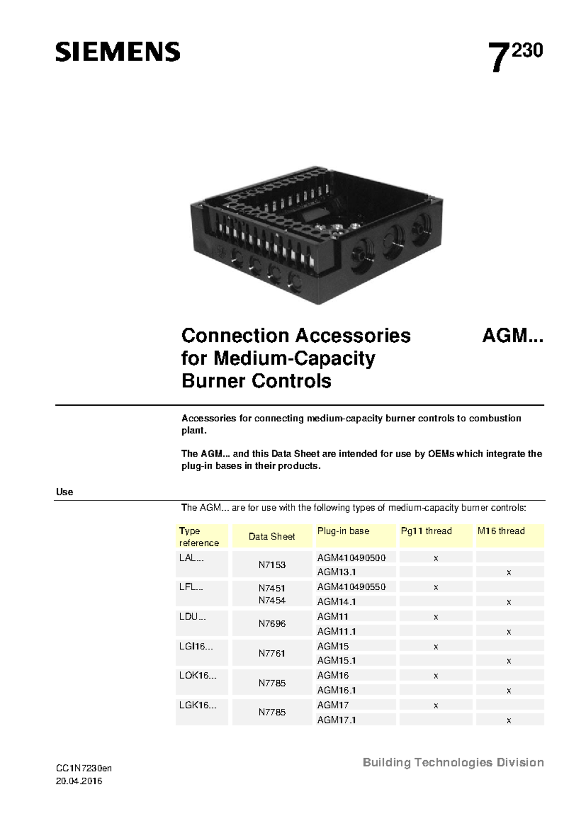 Siemens Connection Accessories for Medium-Capacity Burner Controls ...