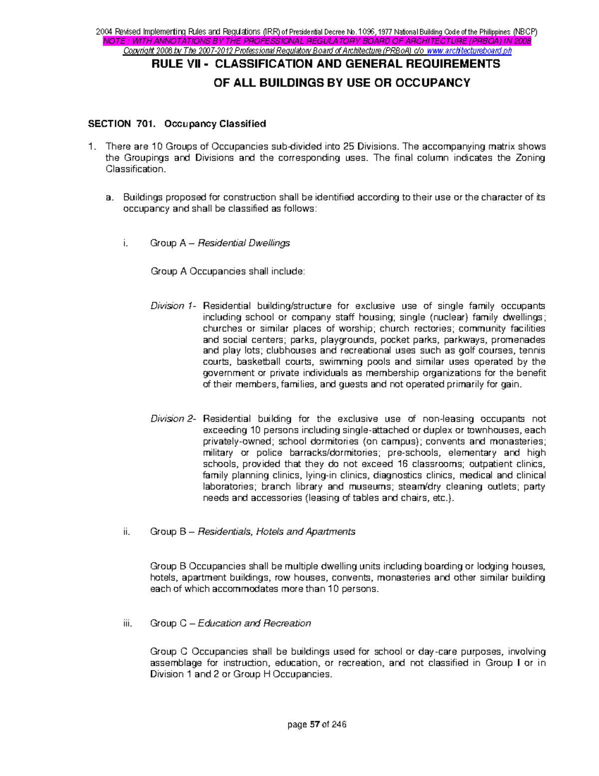 2004 Revised IRR of PD 1096: Building Code Occupancy Classifications ...