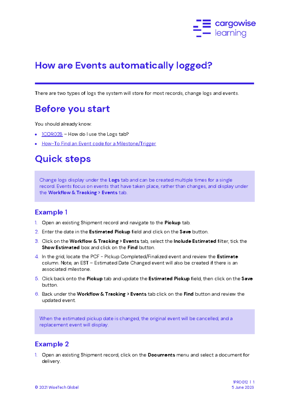 1PRO012 - Understanding Automatic Event Logging in the System - Studocu
