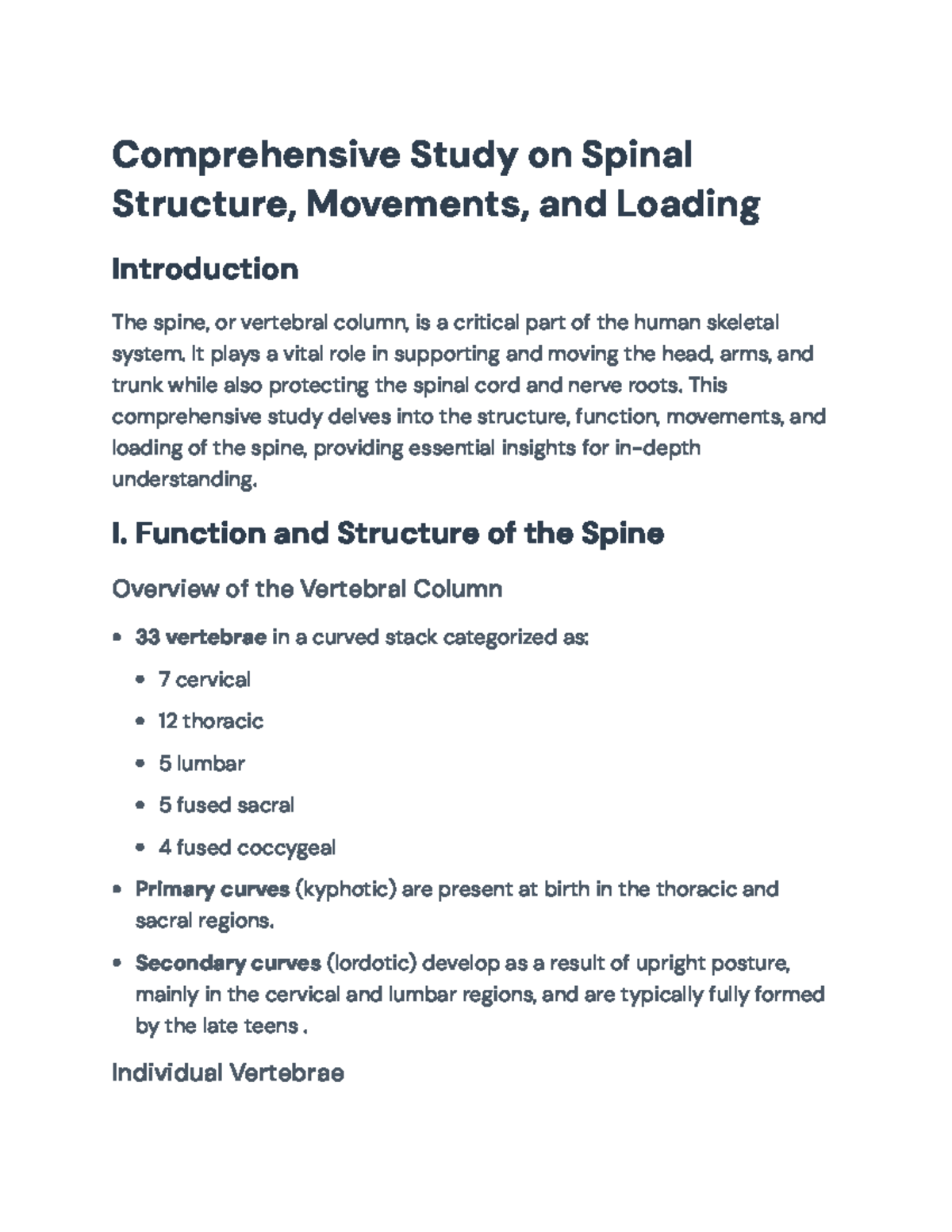 Comprehensive Study on Spinal Structure, Function, and Loading Dynamics ...